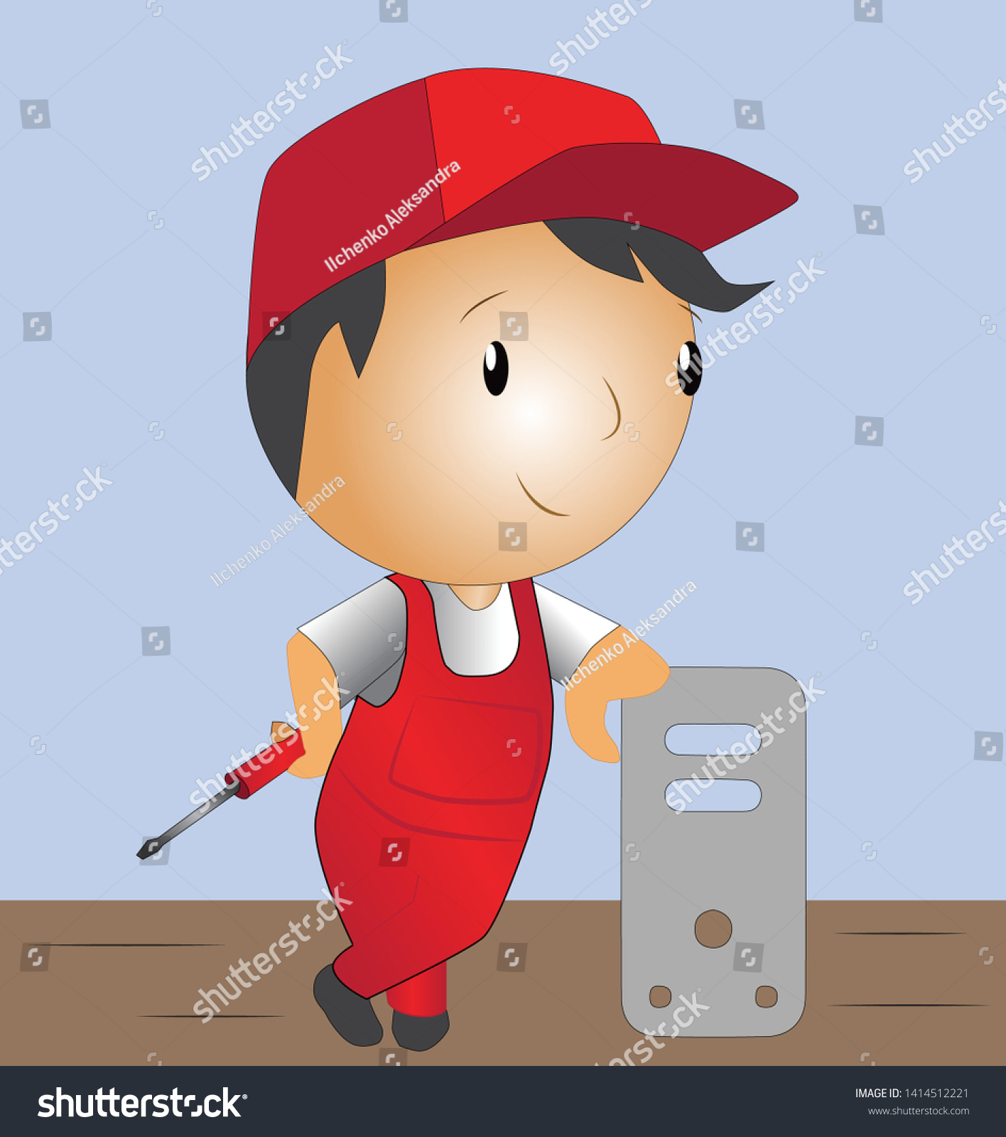 Boy Repairman Vector Illustration Computer Stock Vector (Royalty Free ...