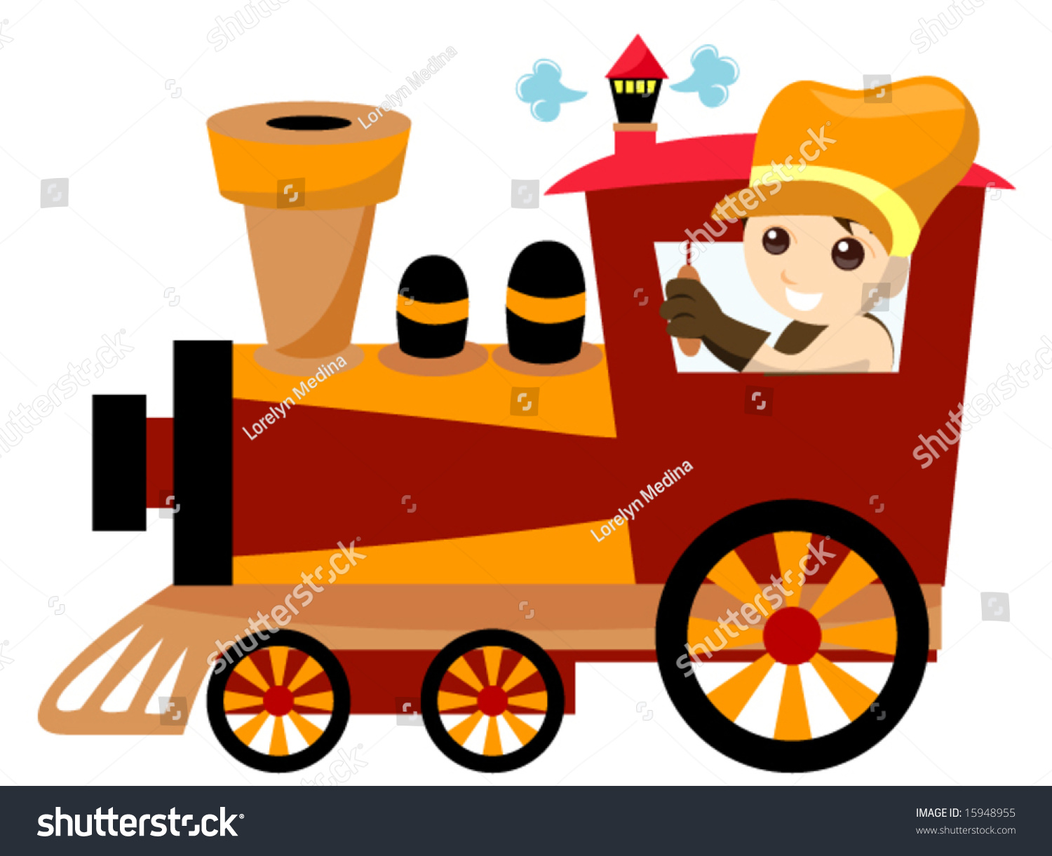 Boy Riding On Toy Train Vector: เวกเตอร์สต็อก (ปลอดค่าลิขสิทธิ์) 15948955