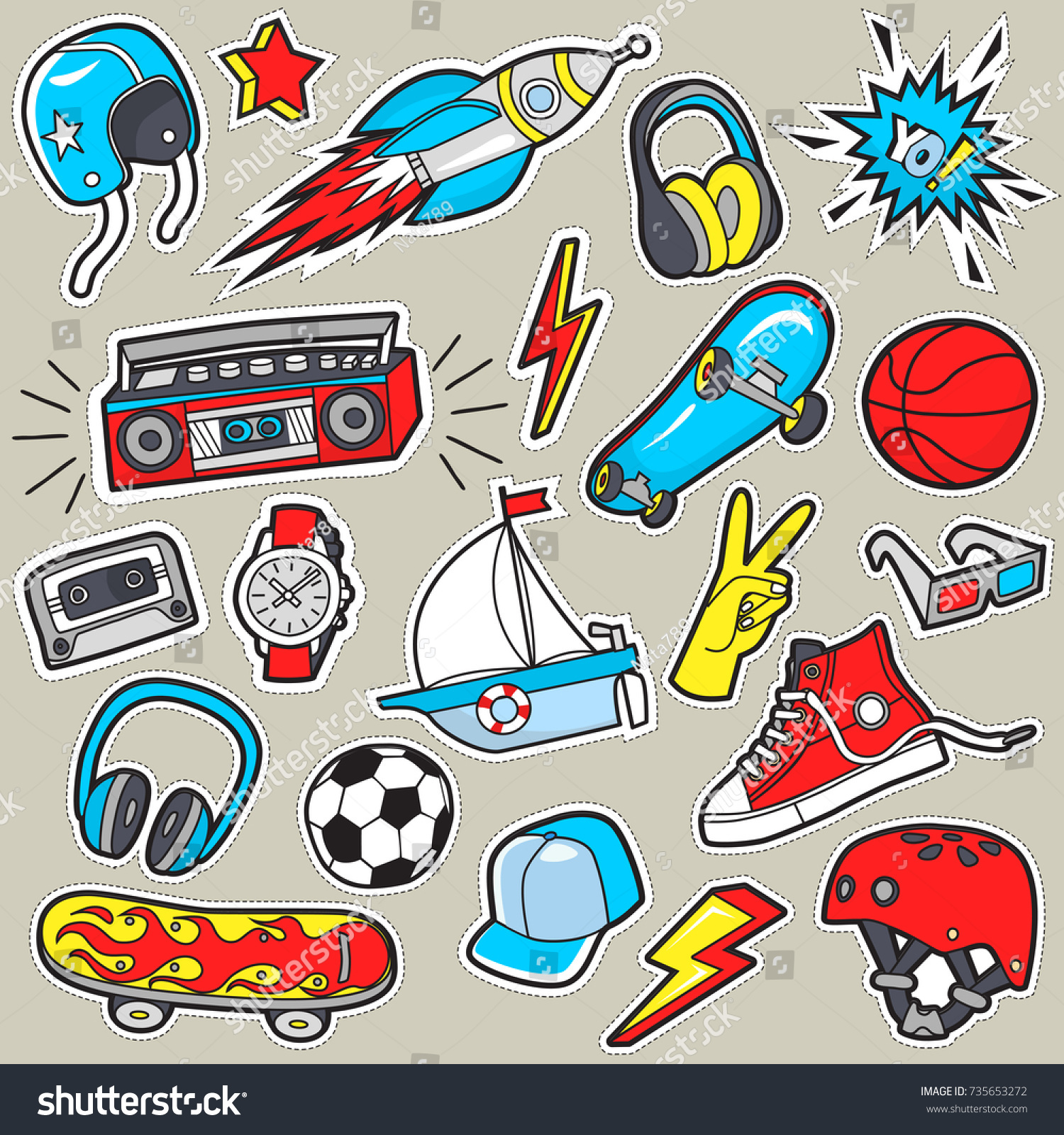 Boys Stickers Vector Patches Stock Vector (Royalty Free) 735653272 ...