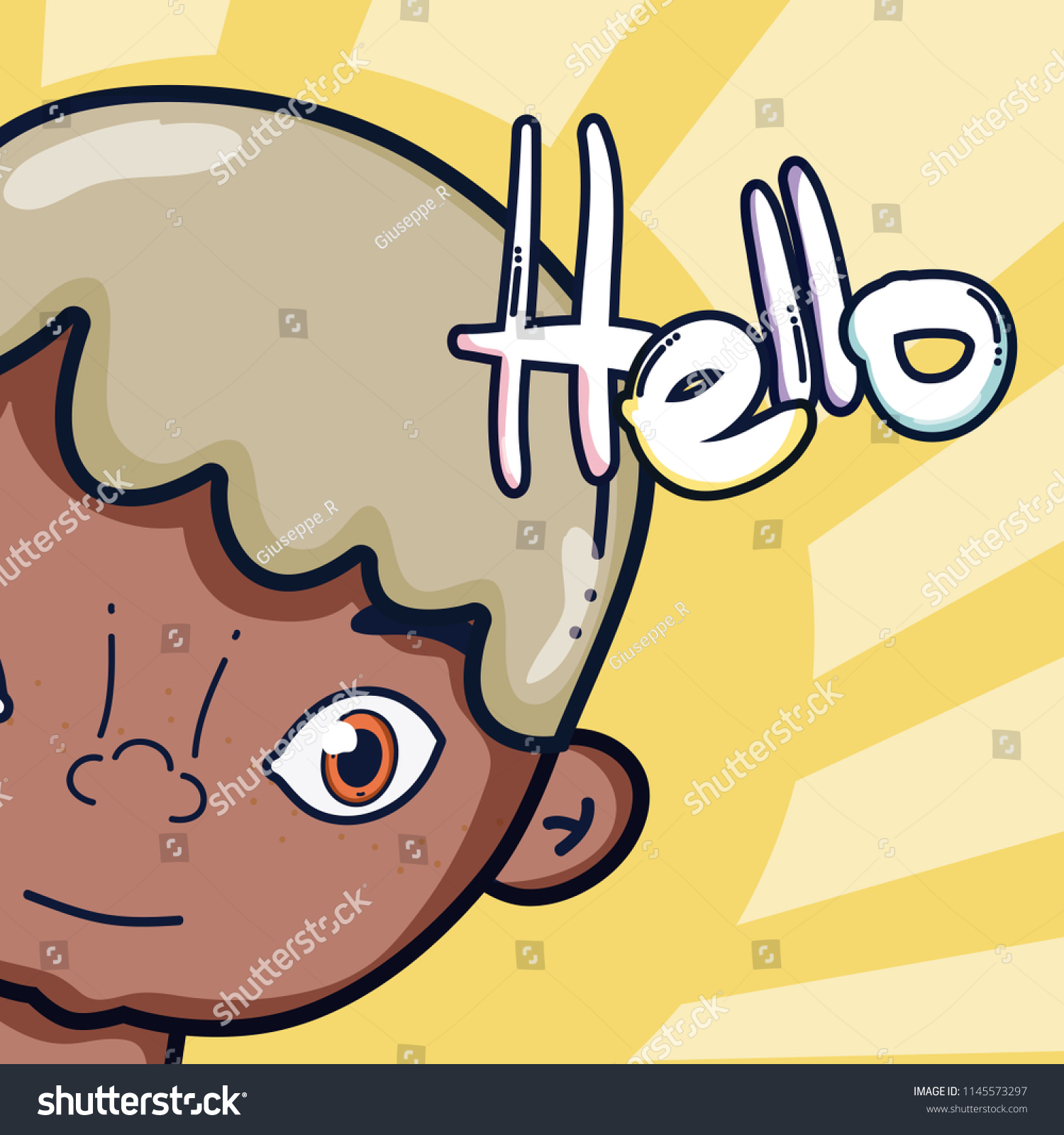 Boy Saying Hello Cartoon: vector de stock (libre de regalías ...