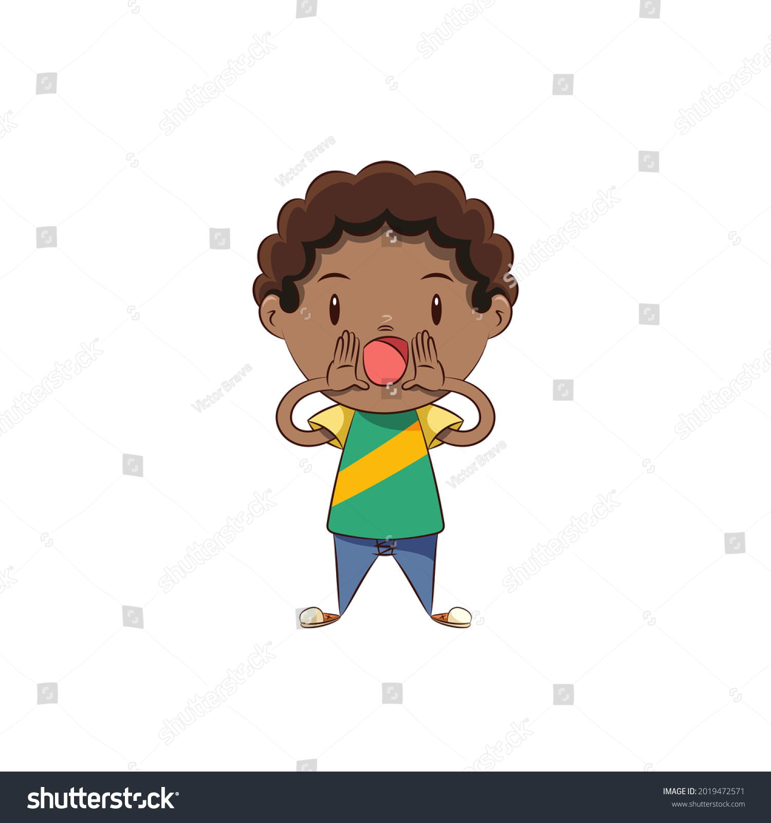 Boy Shouting Gesture Cute Kid Stock Vector (Royalty Free) 2019472571