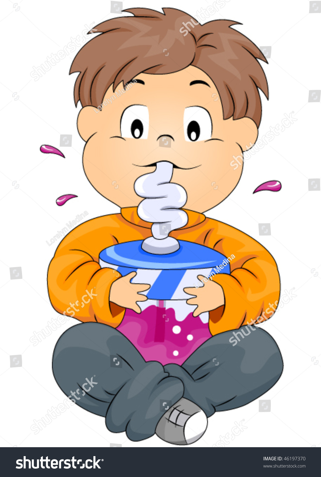 Boy Sipping Drink Through Straw Vector Stock Vector (Royalty Free) 46197370