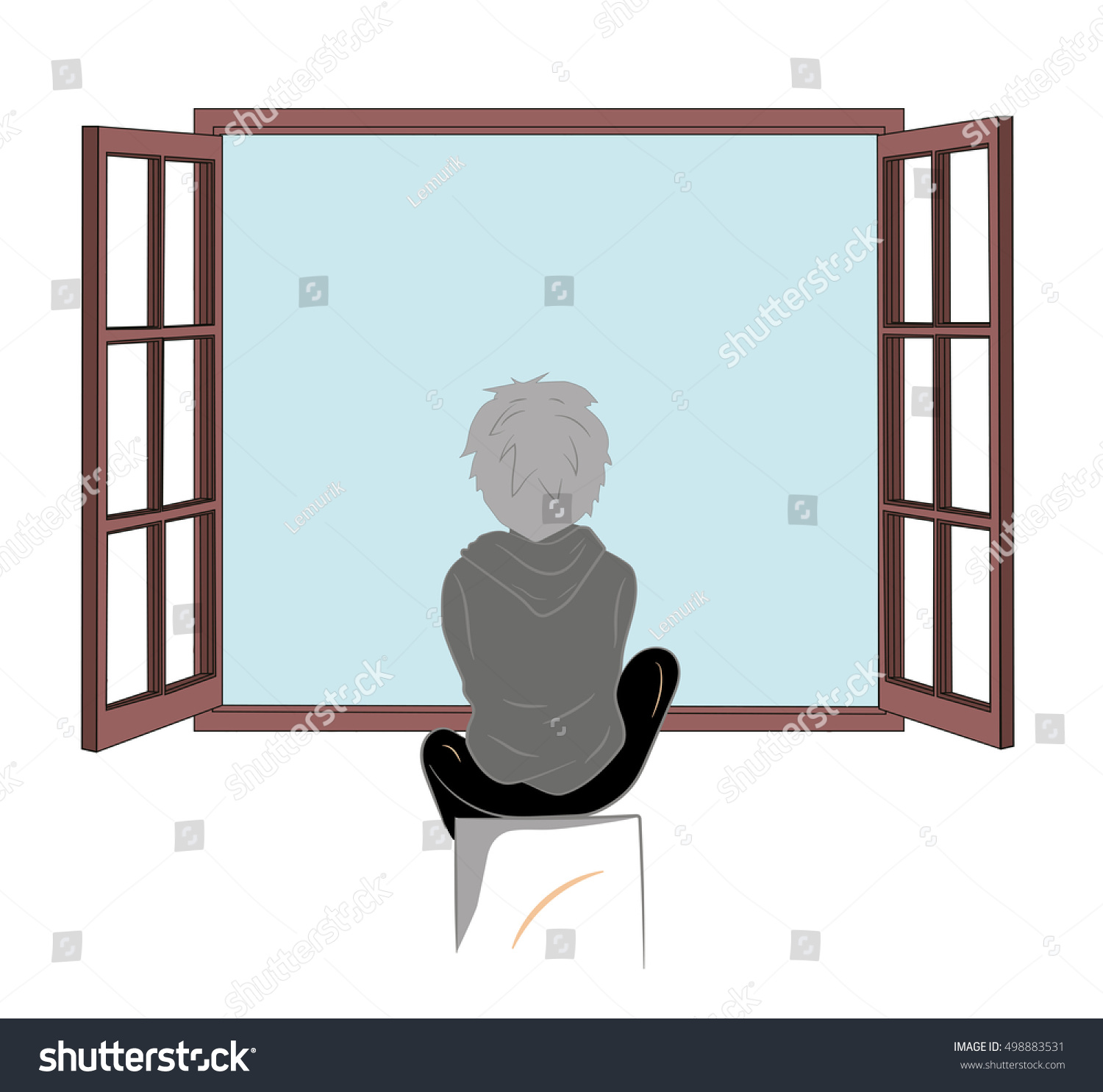 Boy Sitting By Open Window Vector: เวกเตอร์สต็อก (ปลอดค่าลิขสิทธิ์ ...