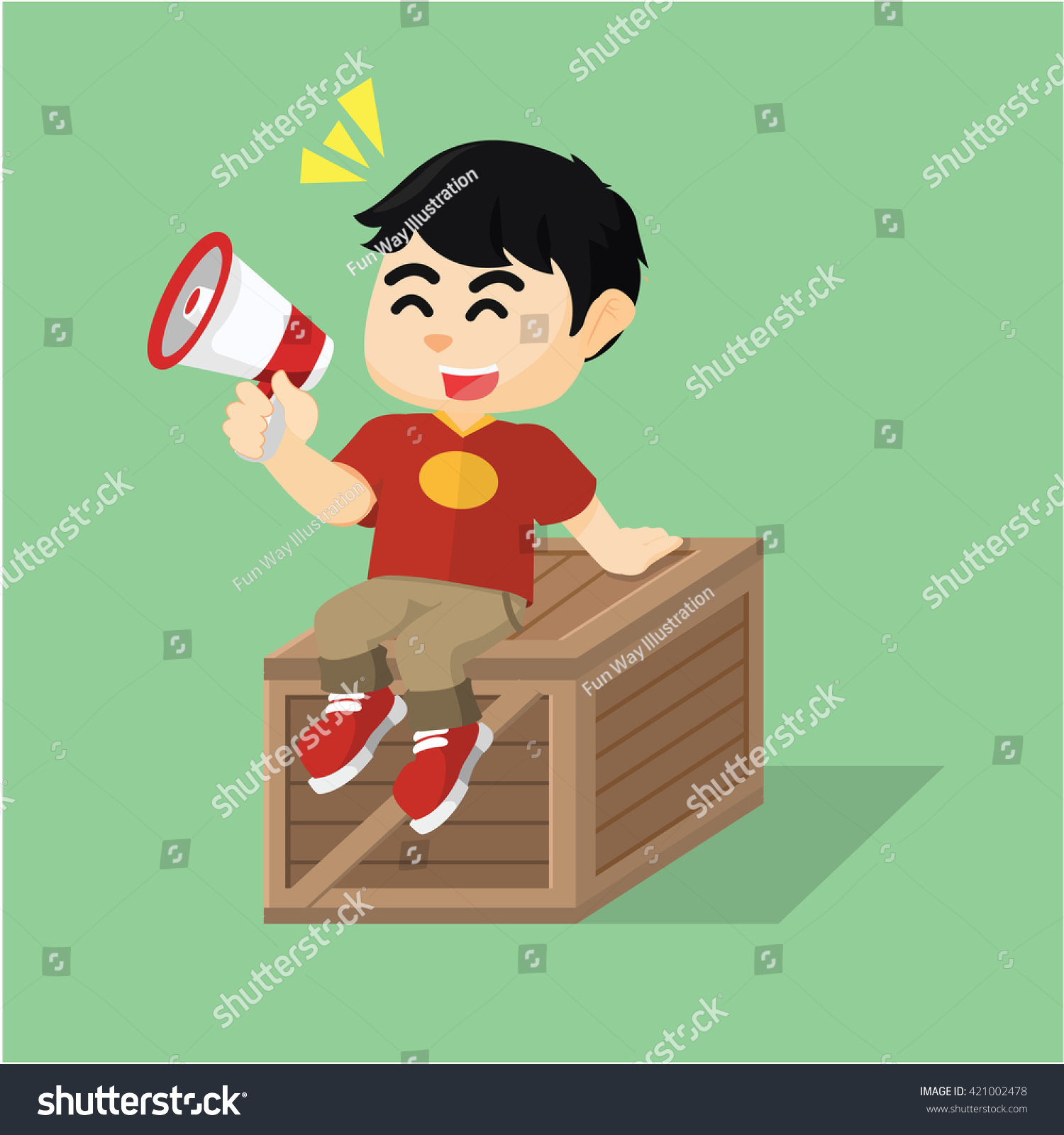 Boy Sitting On Crate Box Stock Vector (Royalty Free) 421002478 ...