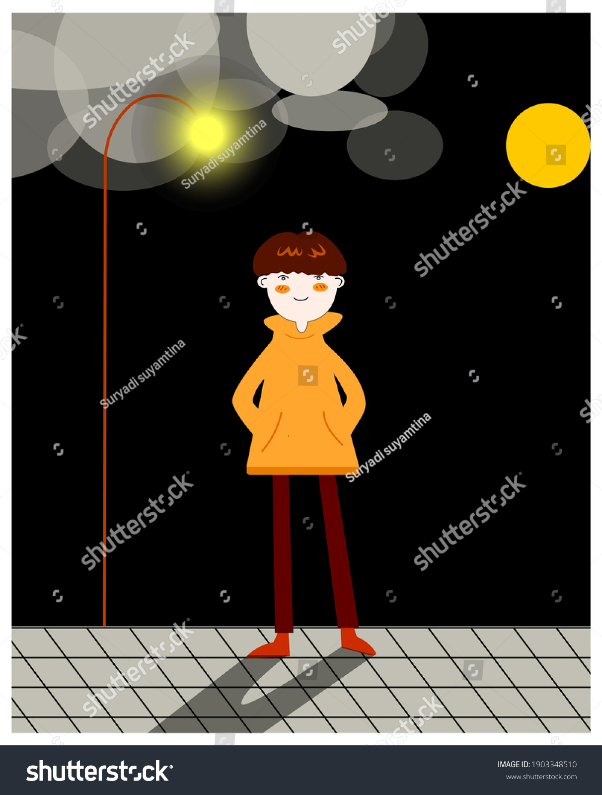 Boy Standing Under Moon Vector Illustration Stock Vector (Royalty Free ...