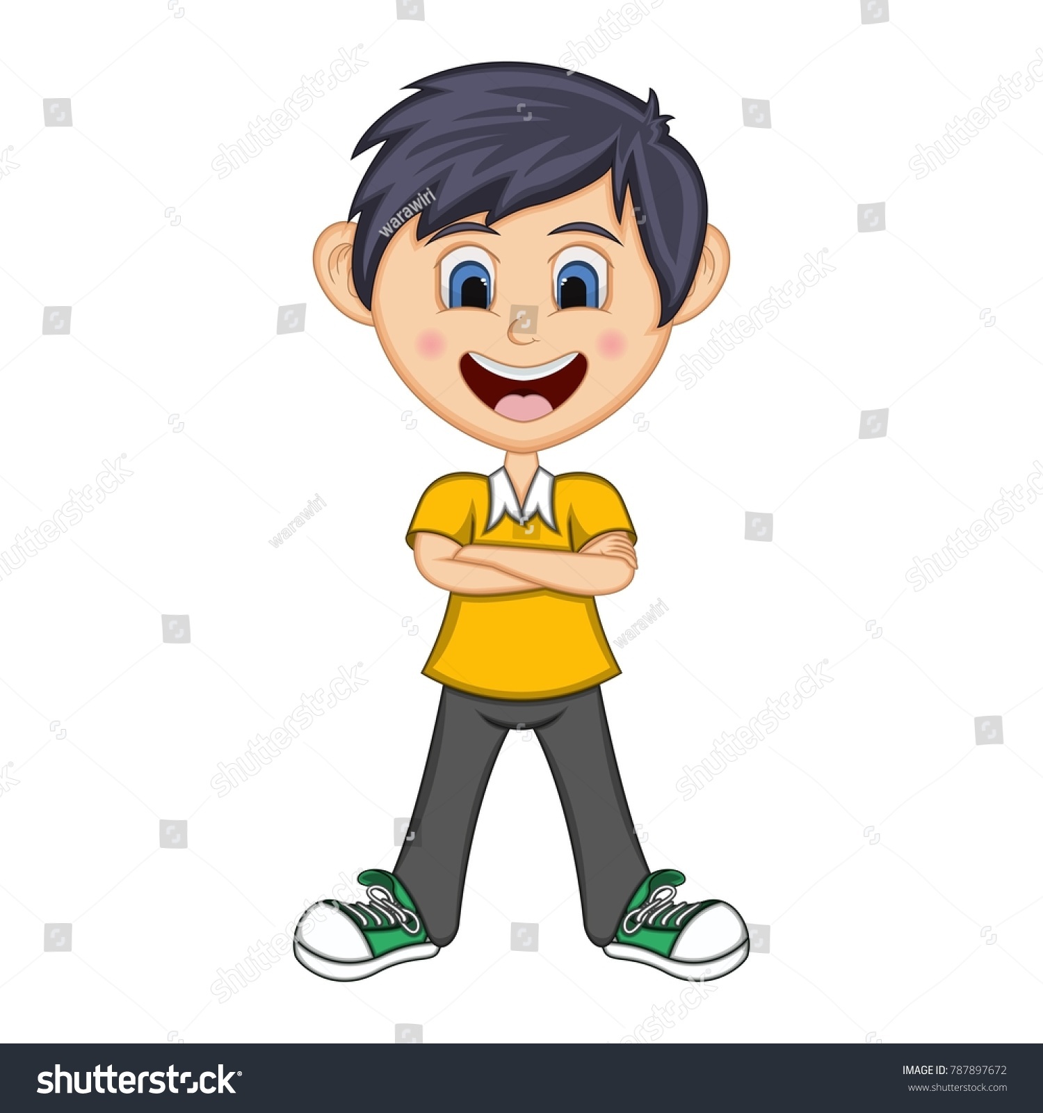 Boy Stood Folded Arms Cartoon Vector 库存矢量图（免版税）787897672 | Shutterstock