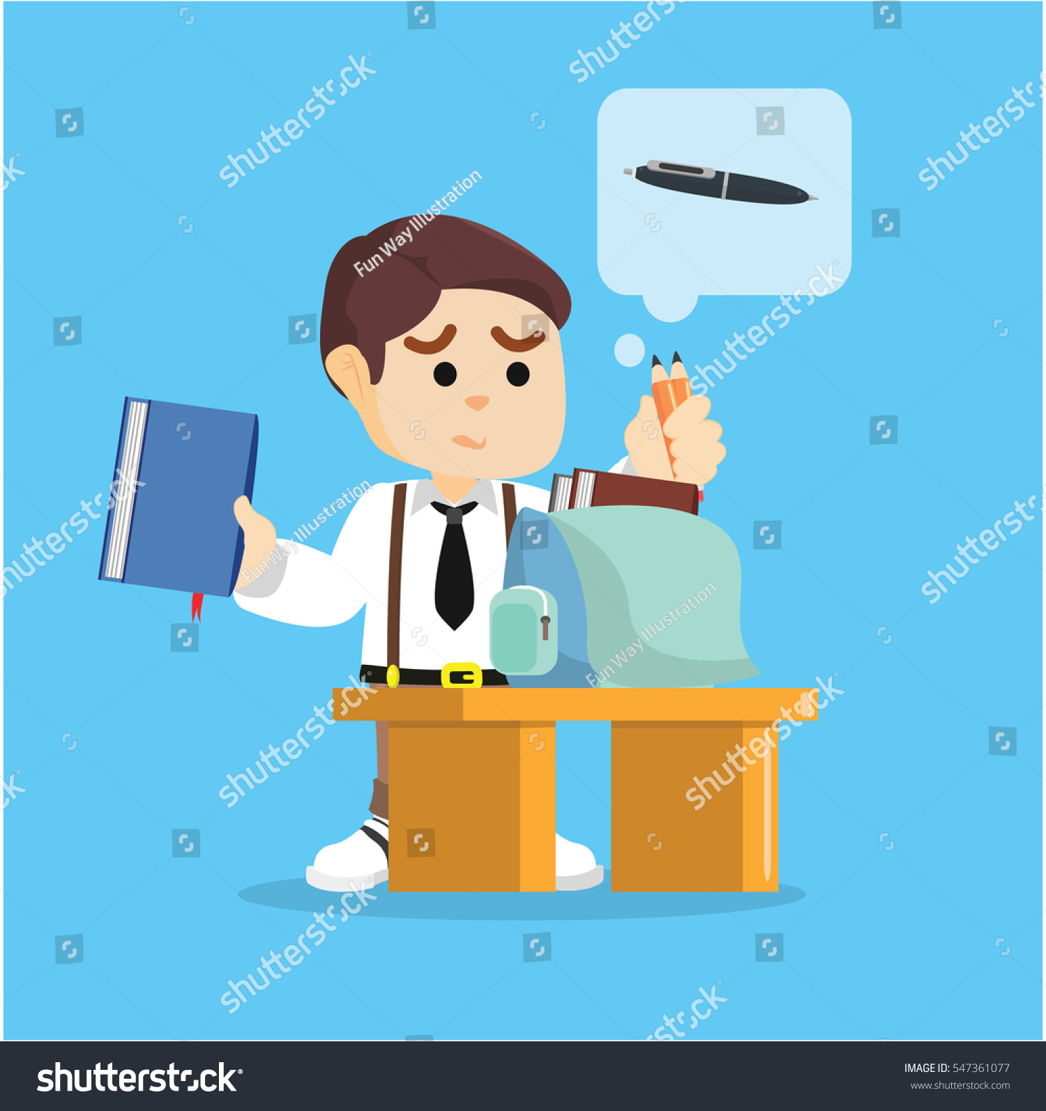 Boy Student Forgot His Pen: vector de stock (libre de regalías ...