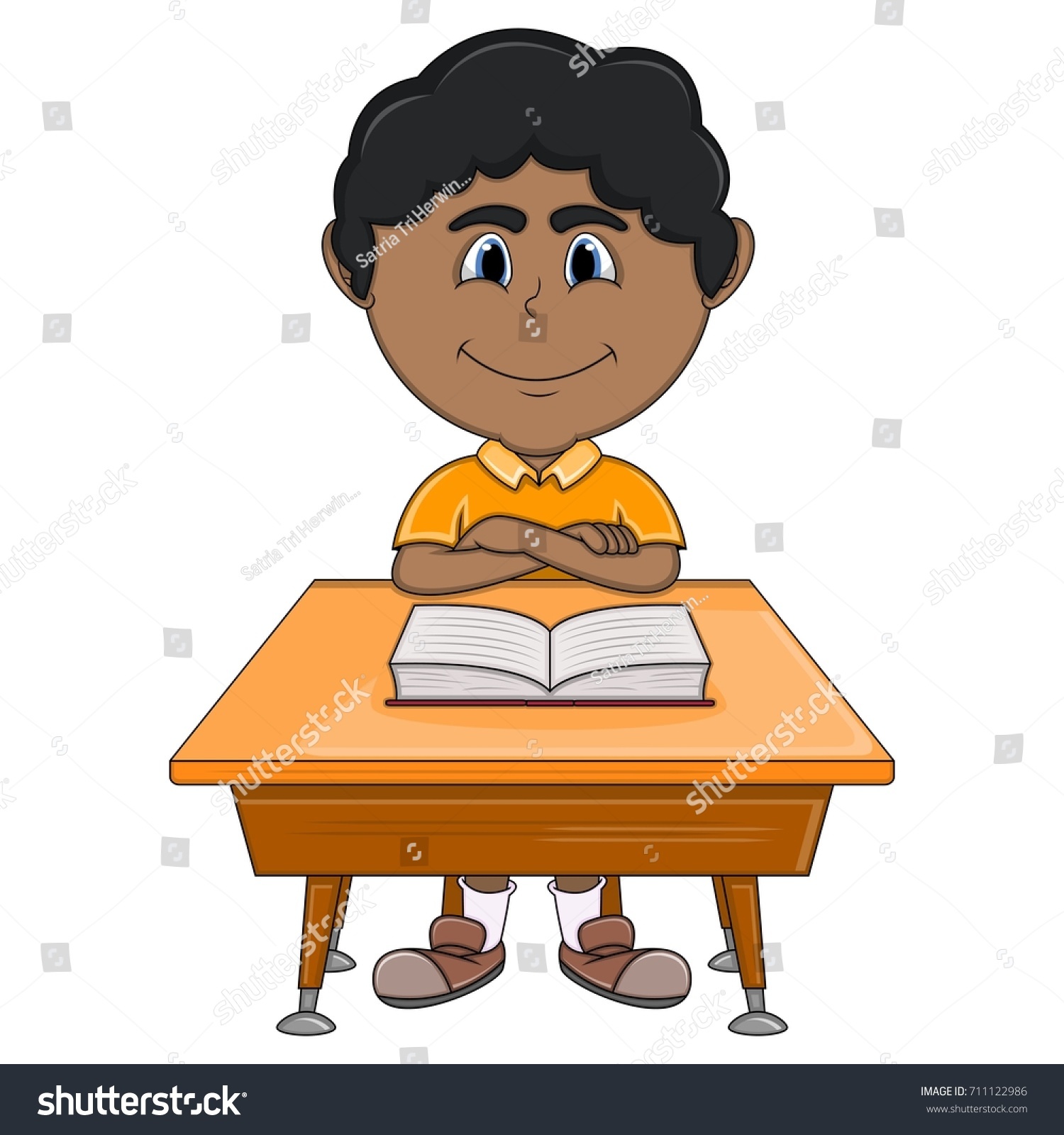 Boy Studying School Table Cartoon Vector: เวกเตอร์สต็อก (ปลอดค่า ...