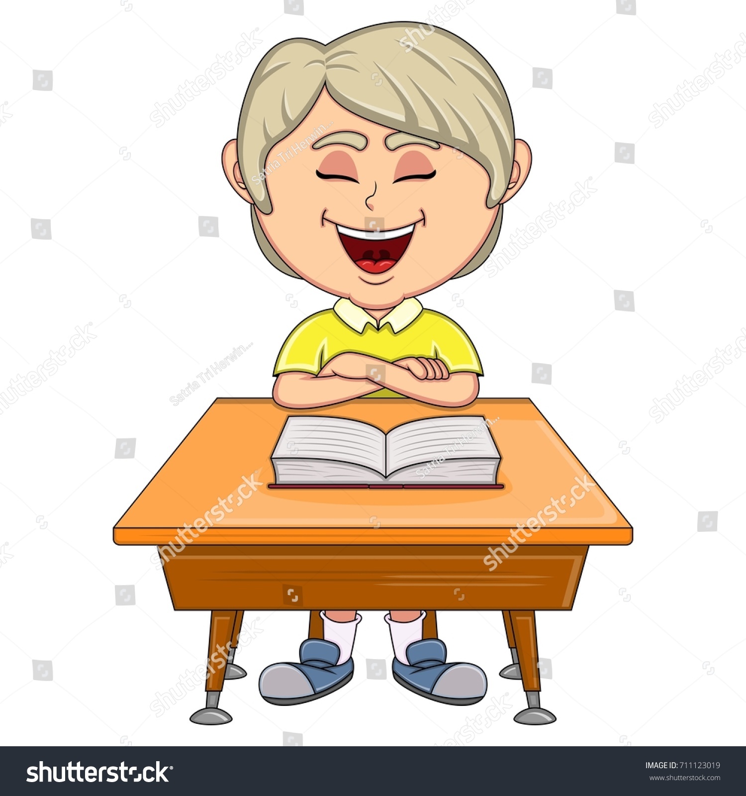 Vektor Stok Boy Studying School Table Cartoon Vector (Tanpa Royalti ...
