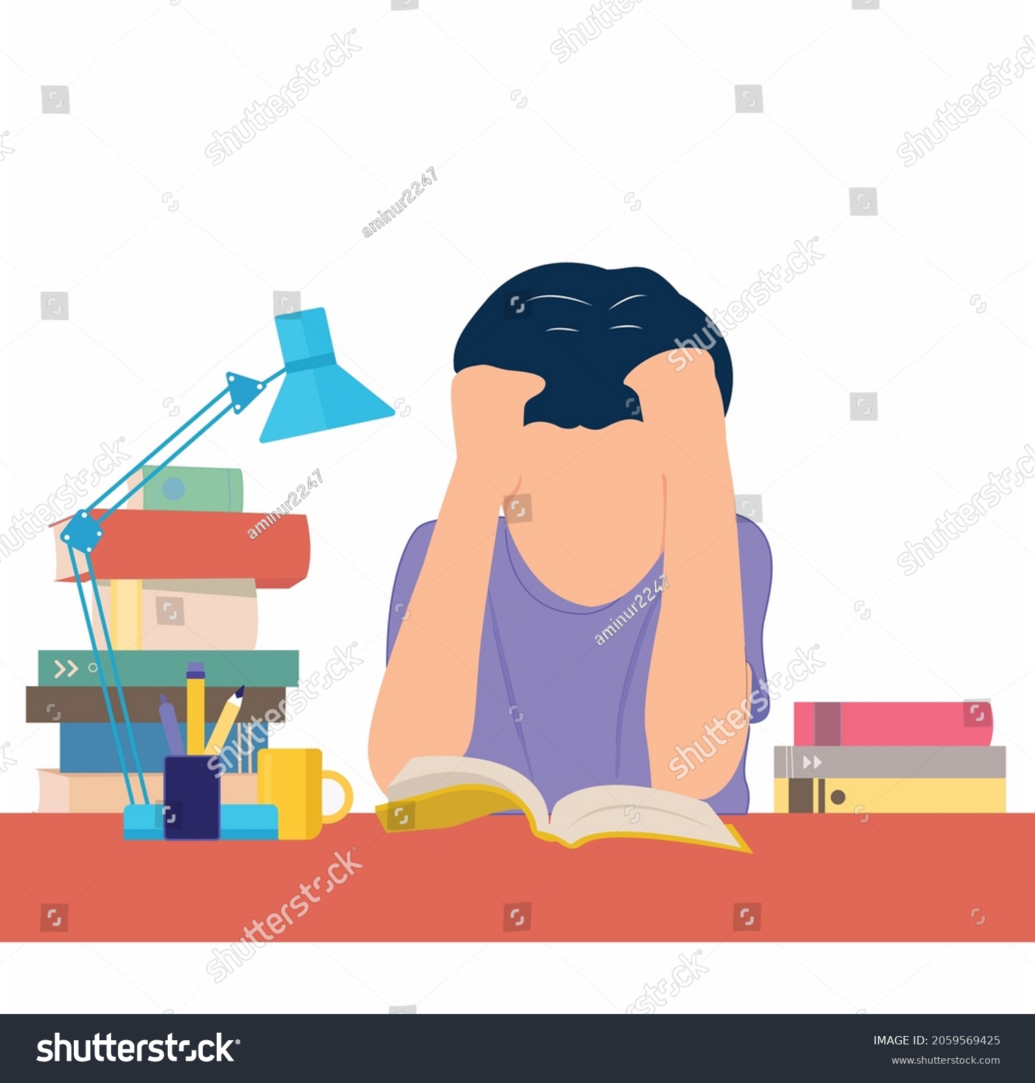 Boy Tensed Study Flat Art Stock Vector (Royalty Free) 2059569425
