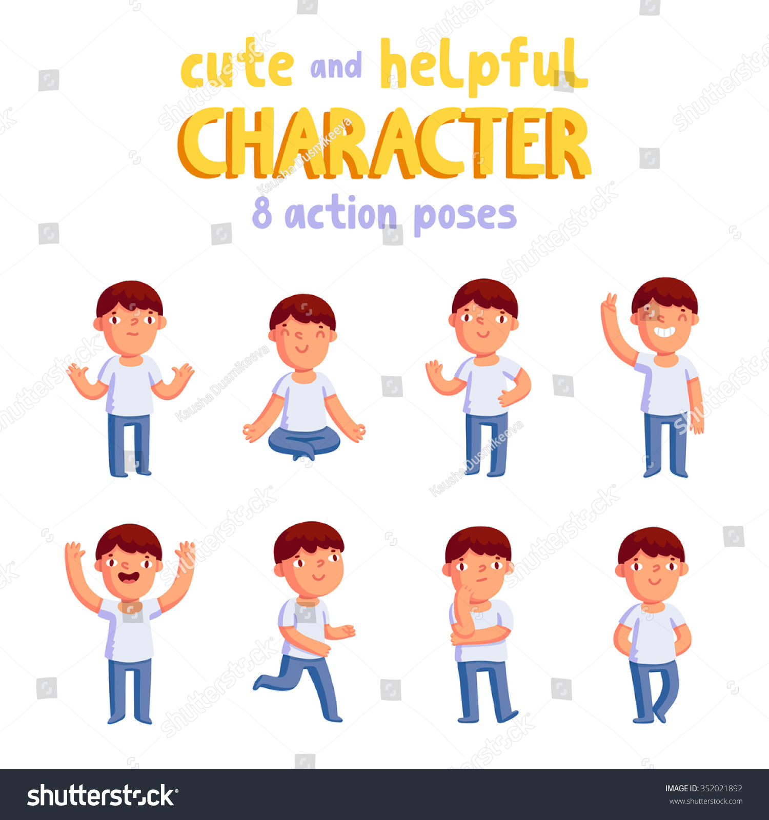 Boy Vector Mascot In 8 Action Poses - 352021892 : Shutterstock