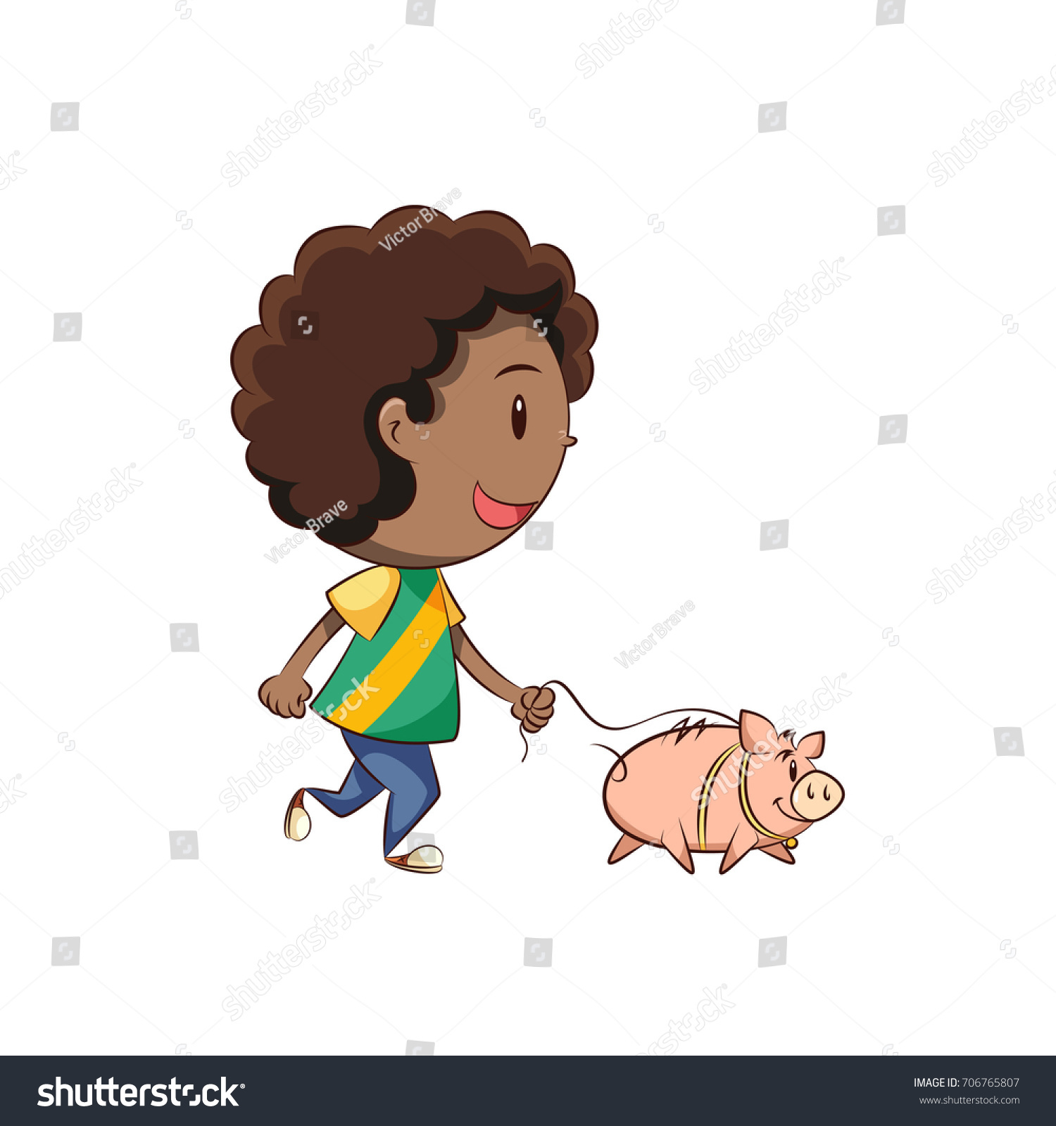 Boy Walking Pig Stock Vector (Royalty Free) 706765807