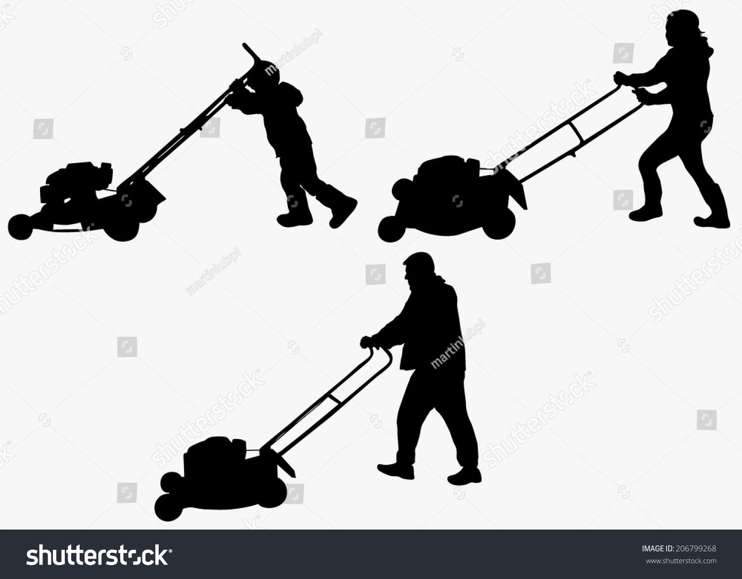 Boy Lawn Mower Stock Vector (Royalty Free) 206799268