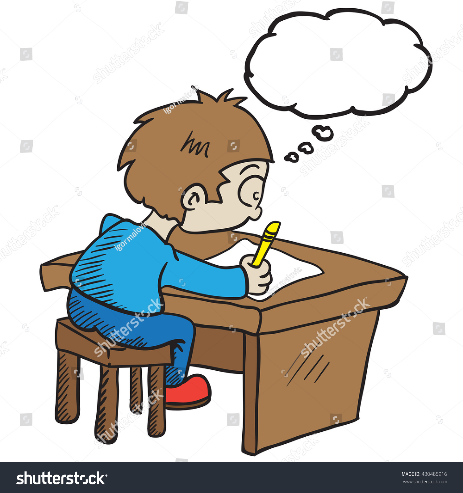 Boy Thought Bubble Doing Homework Cartoon Stock Vector (Royalty Free ...
