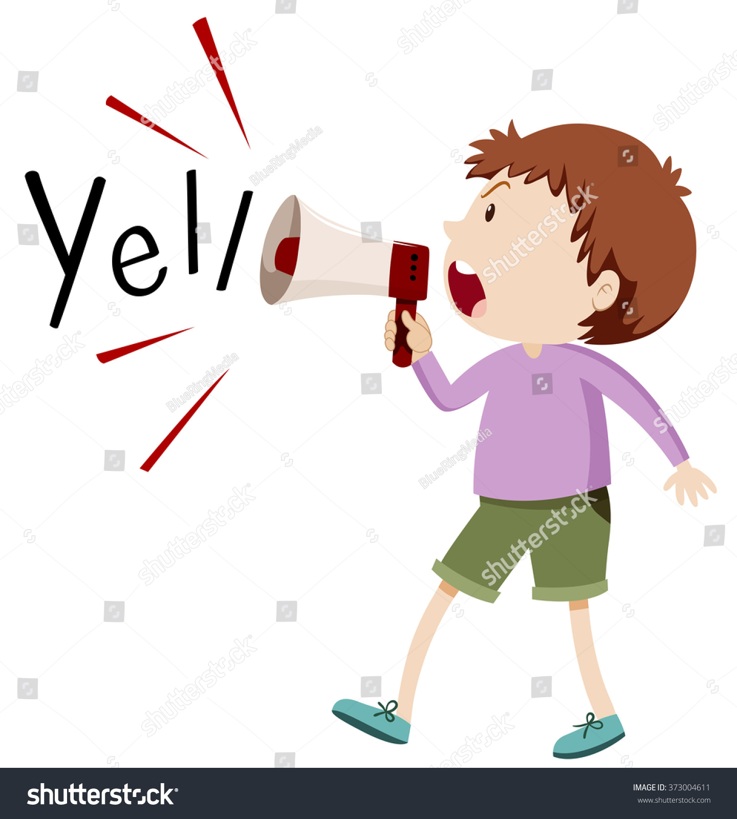 Boy Yelling Through Speaker Illustration: เวกเตอร์สต็อก (ปลอดค่า ...