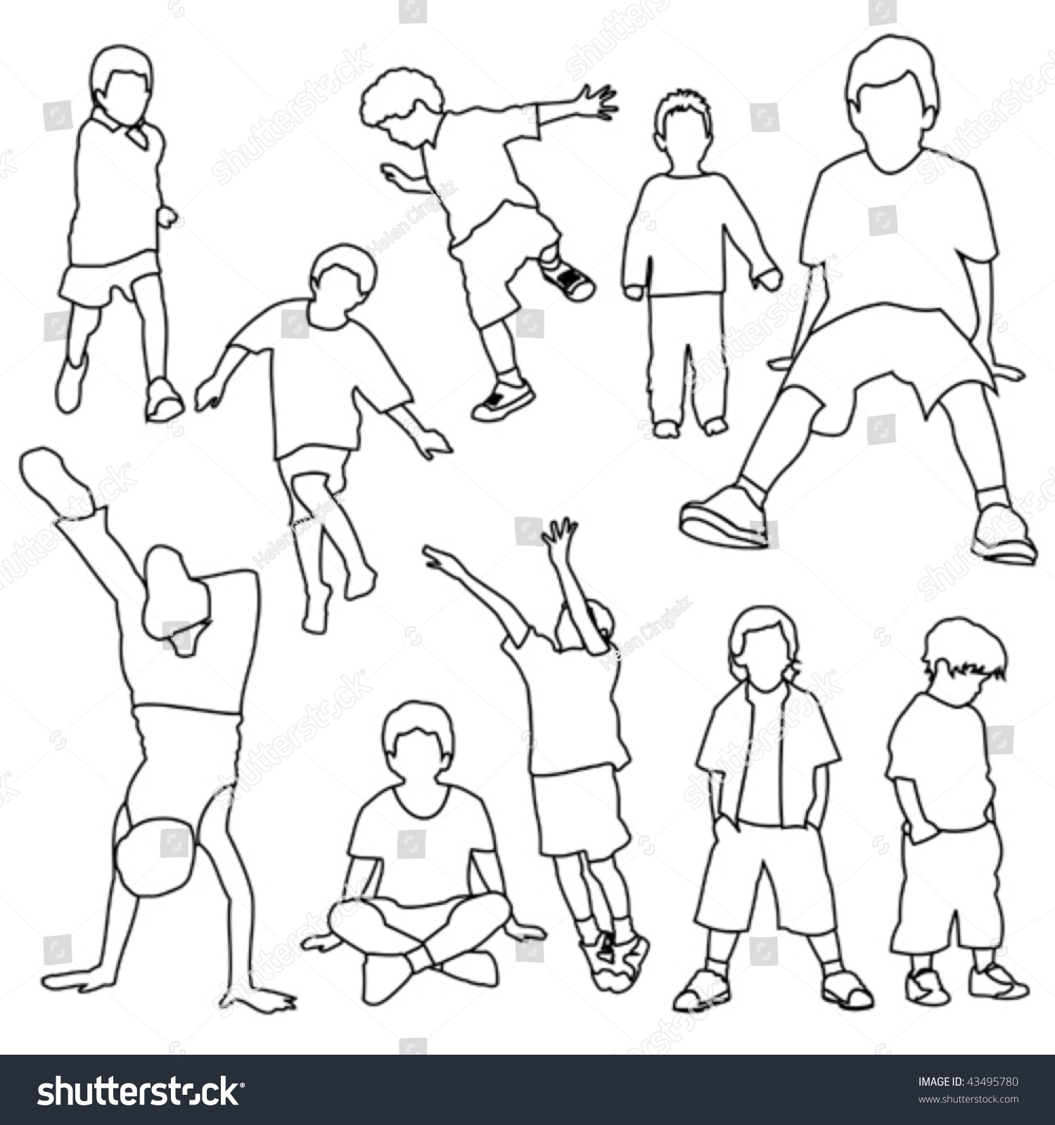 Boys Line Style Set Stock Vector (Royalty Free) 43495780