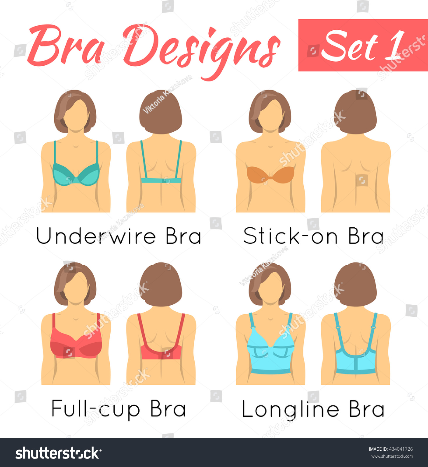 Bra Design Vector Flat Icons Female เวกเตอร์สต็อก ปลอดค่าลิขสิทธิ์ 434041726