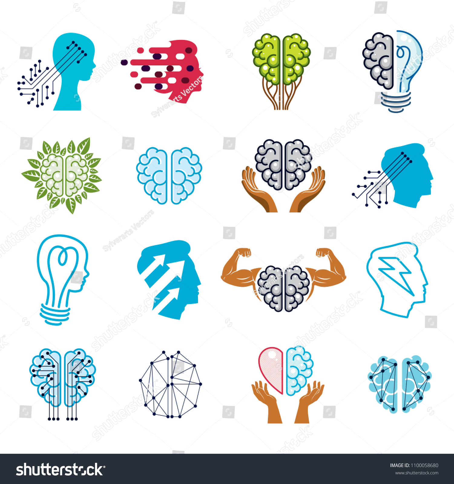 Brain Intelligence Vector Icons Logos Concepts: เวกเตอร์สต็อก (ปลอดค่า ...