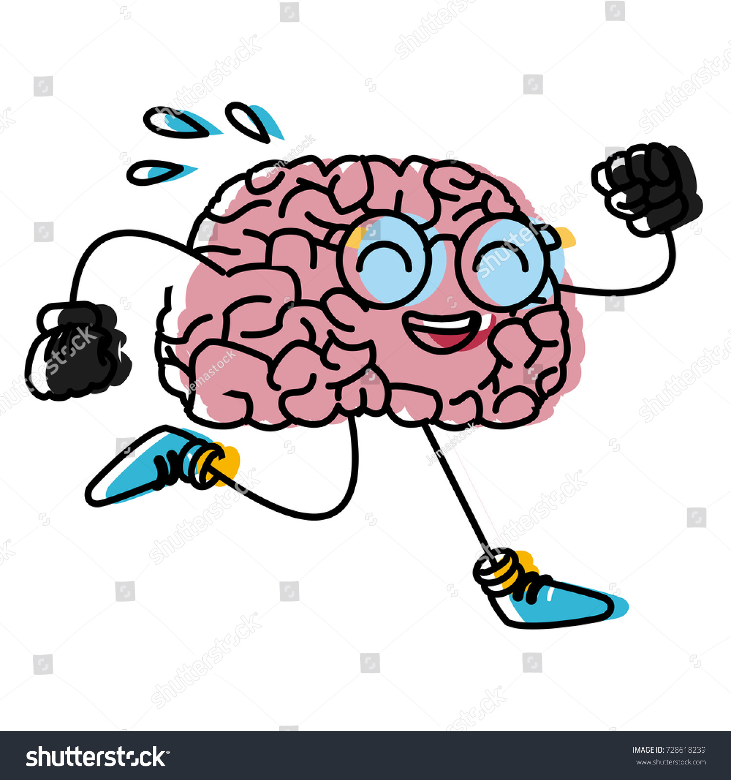 Brain Cartoon Running Stock Vector (Royalty Free) 728618239