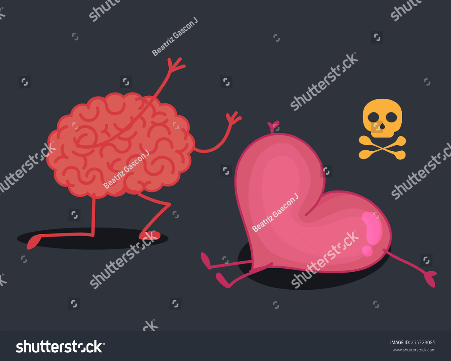 Brain Heart Characters Crime Scene Stock Vector (Royalty Free) 255723085