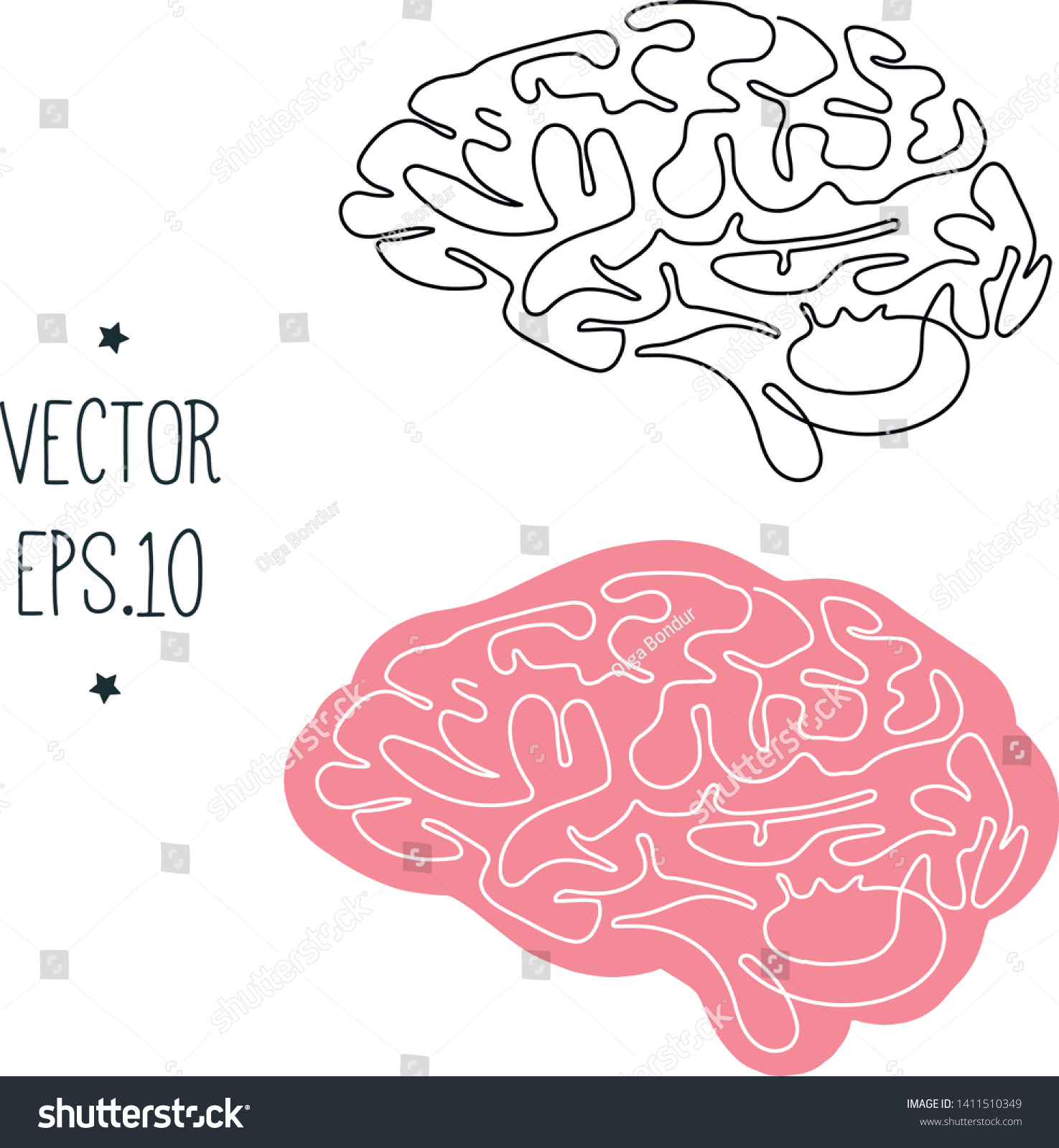 Brain One Continuous Line Vector Isolated Stock Vector (Royalty Free ...