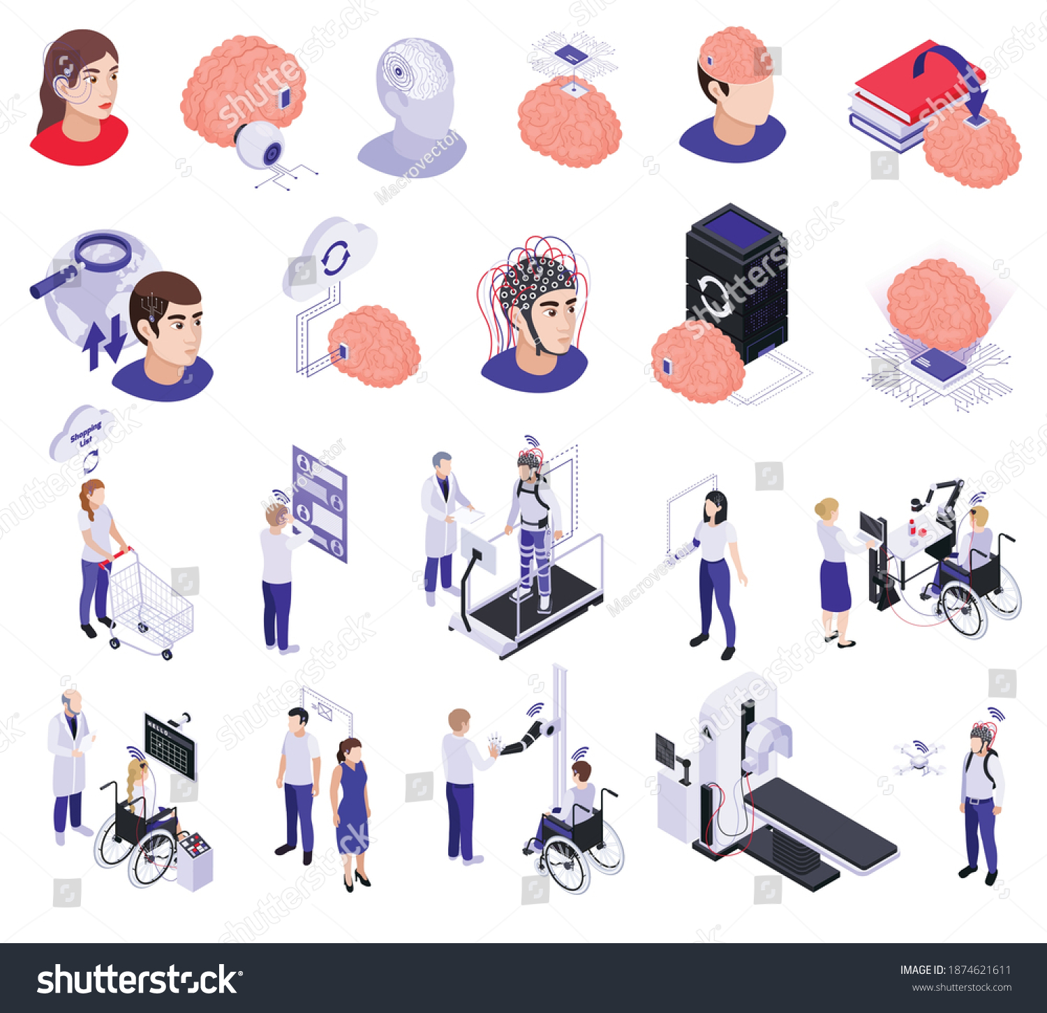 Brain Pathologies Diagnose Neural Implants Model Stock Vector (Royalty ...