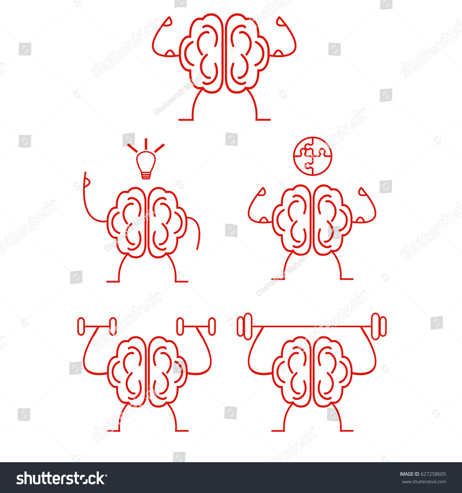 Brain Power Training Vector Illustration Set Stock Vector (Royalty Free ...