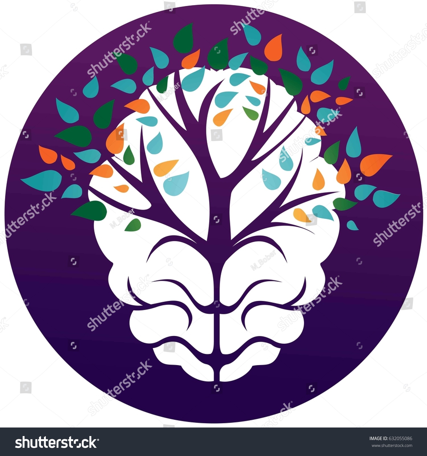 Brain Tree Circle Logo Icon: vector de stock (libre de regalías ...