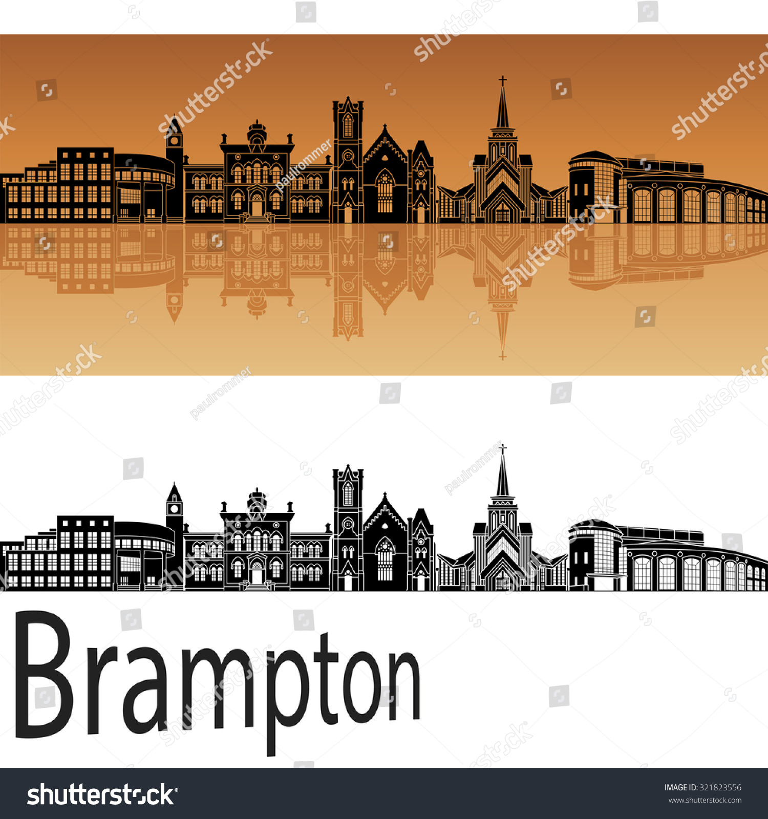 Brampton Skyline Orange Background Editable Vector Stock Vector ...