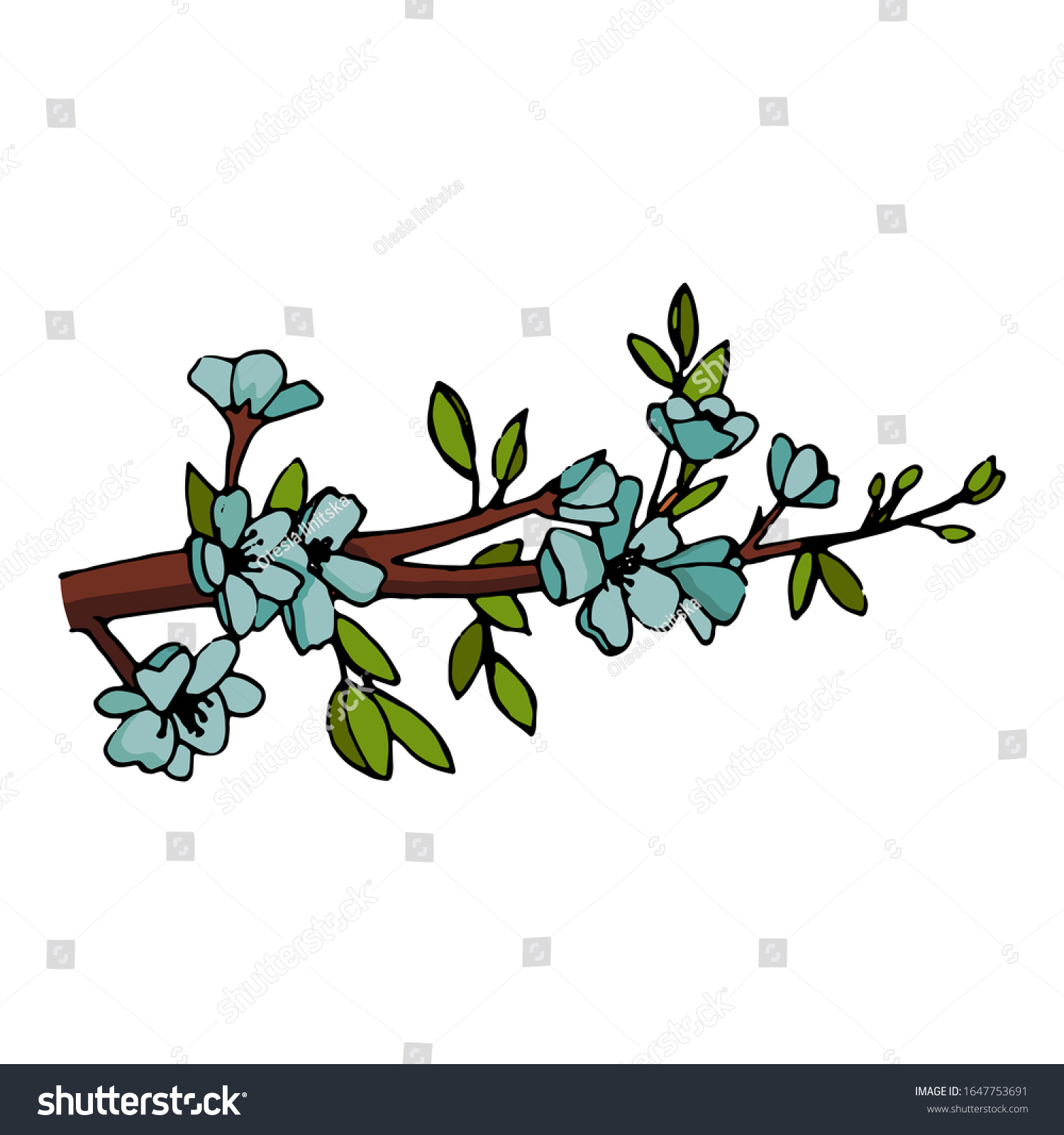 Branch Flowers Drawing Vector Illusrtation Isolated: เวกเตอร์สต็อก ...