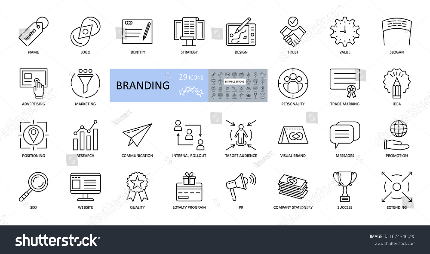Branding Icons Set 29 Vector Images Stock Vector (Royalty Free) 1674346090