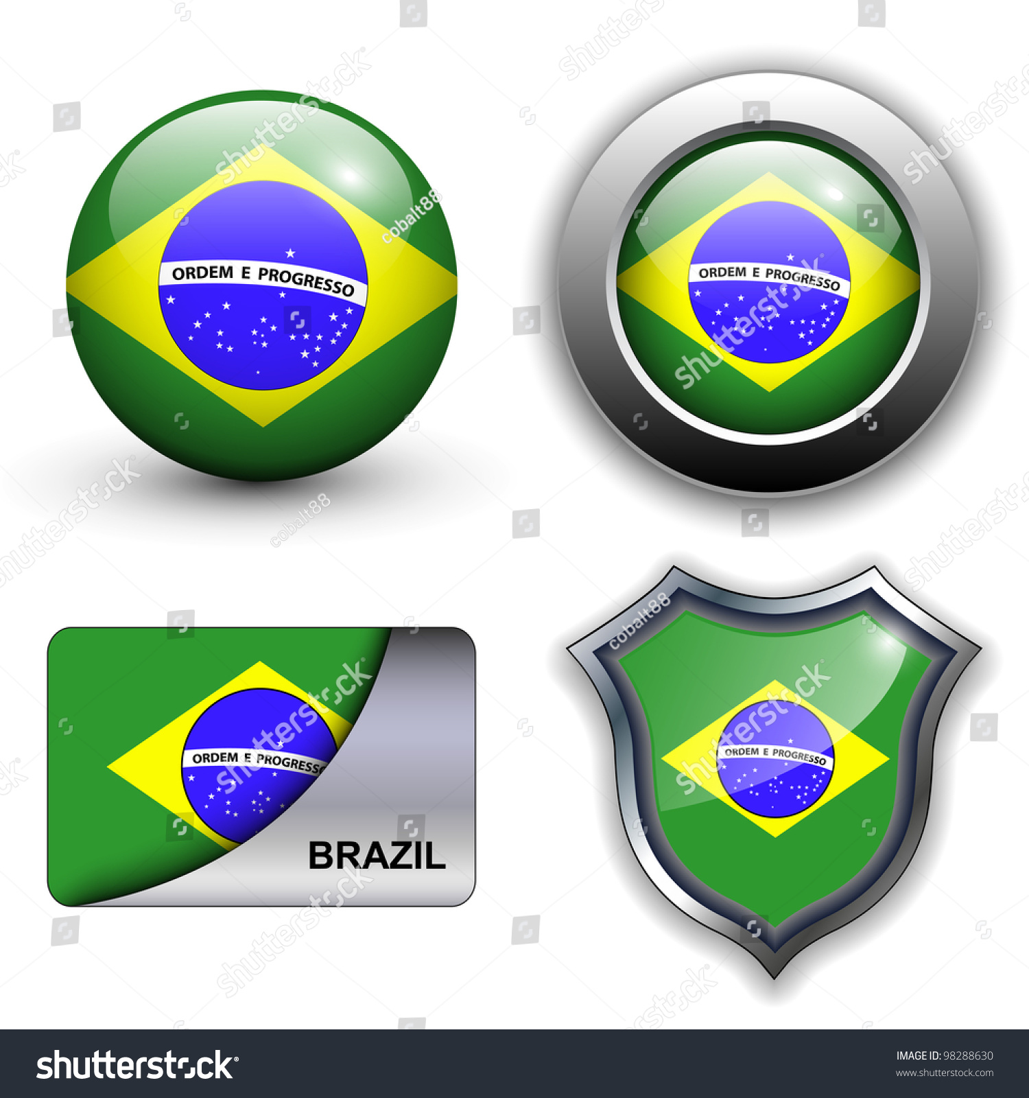 Brazil Flag Icons Theme Stock Vector (Royalty Free) 98288630