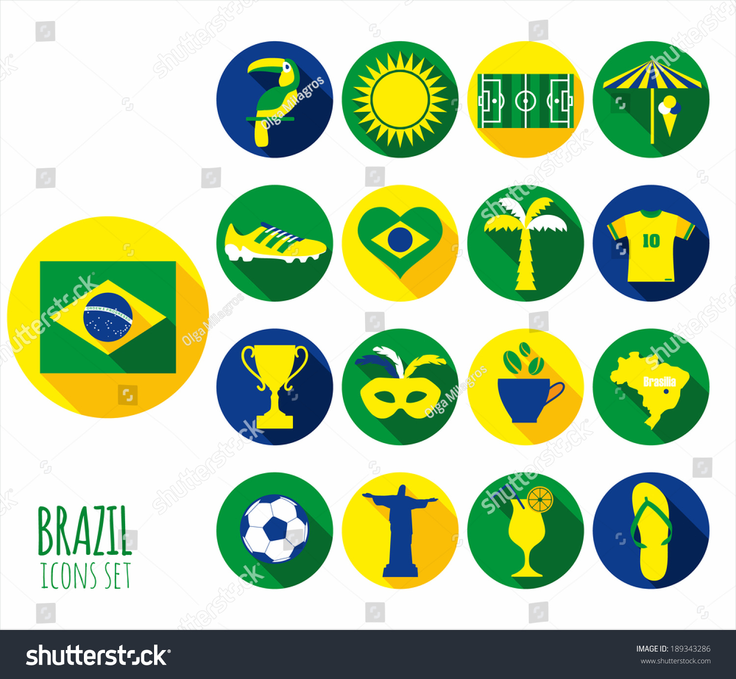 Brazil Icon Set Flat Design Stock Vector (Royalty Free) 189343286
