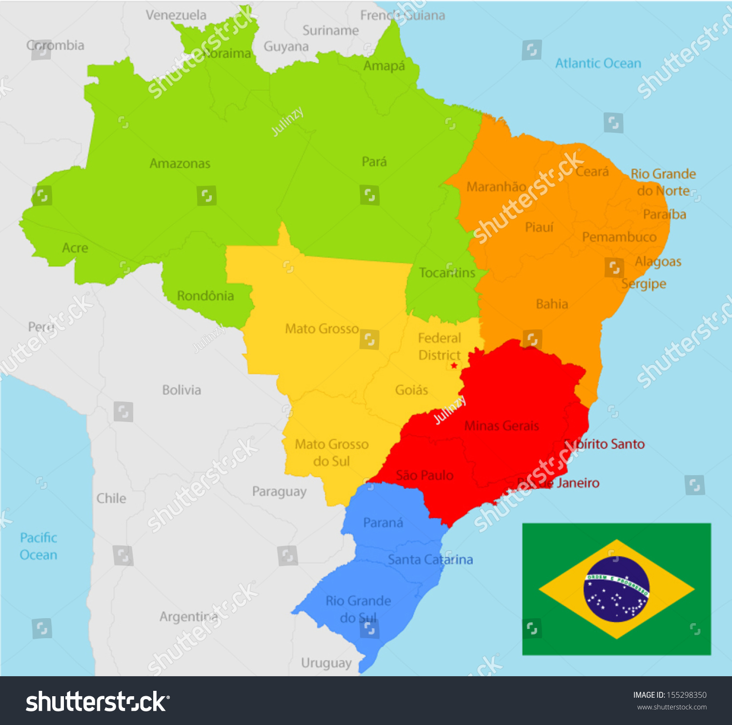 Brazil Map Flag Stock Vector (Royalty Free) 155298350 | Shutterstock