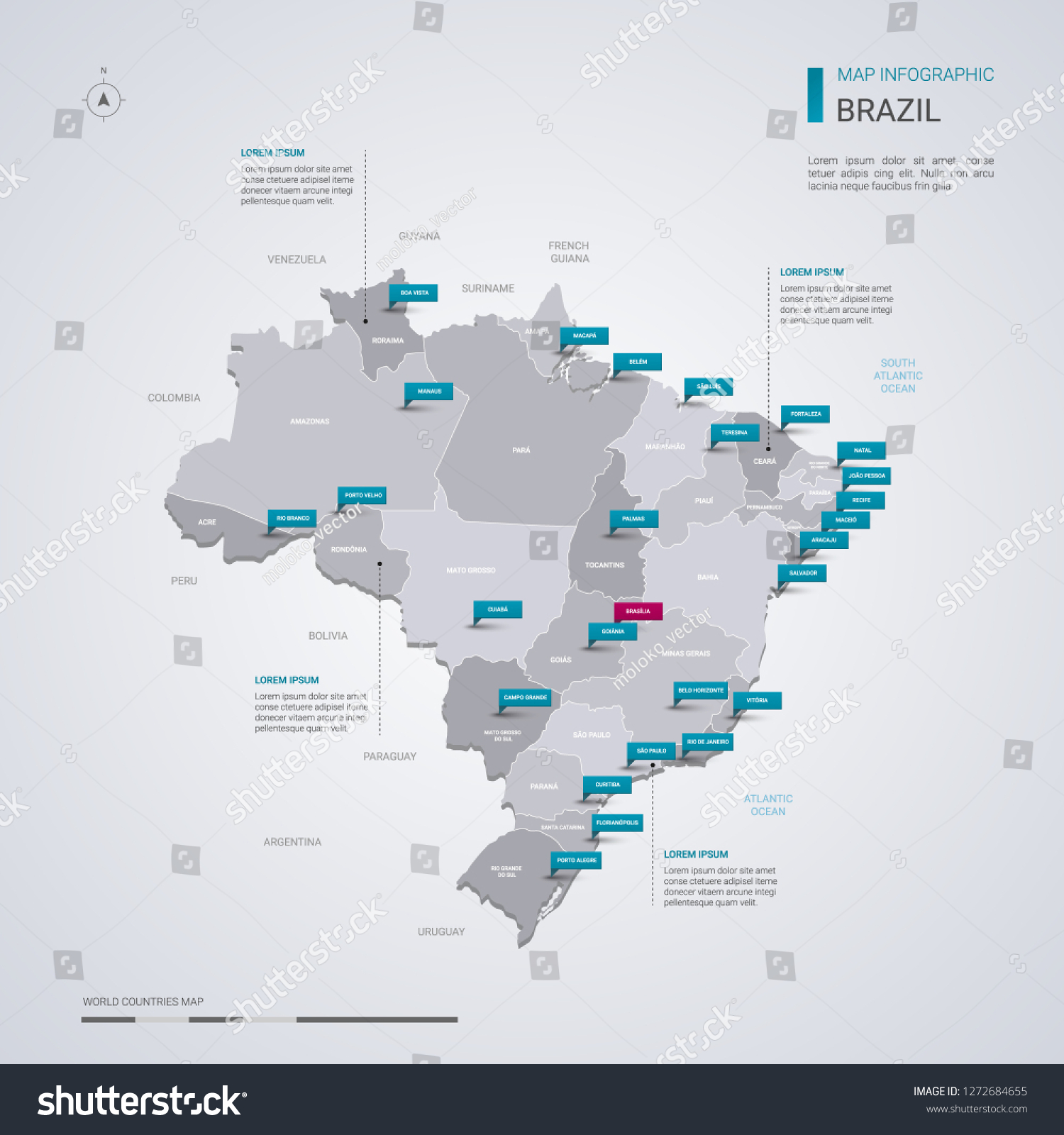 Mapa vectorial de Brasil con elementos: vector de stock (libre de ...