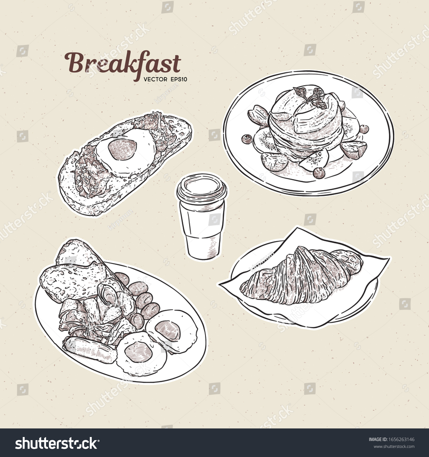 Breakfast Collection Hand Draw Sketch Vector Stock Vector (Royalty Free ...