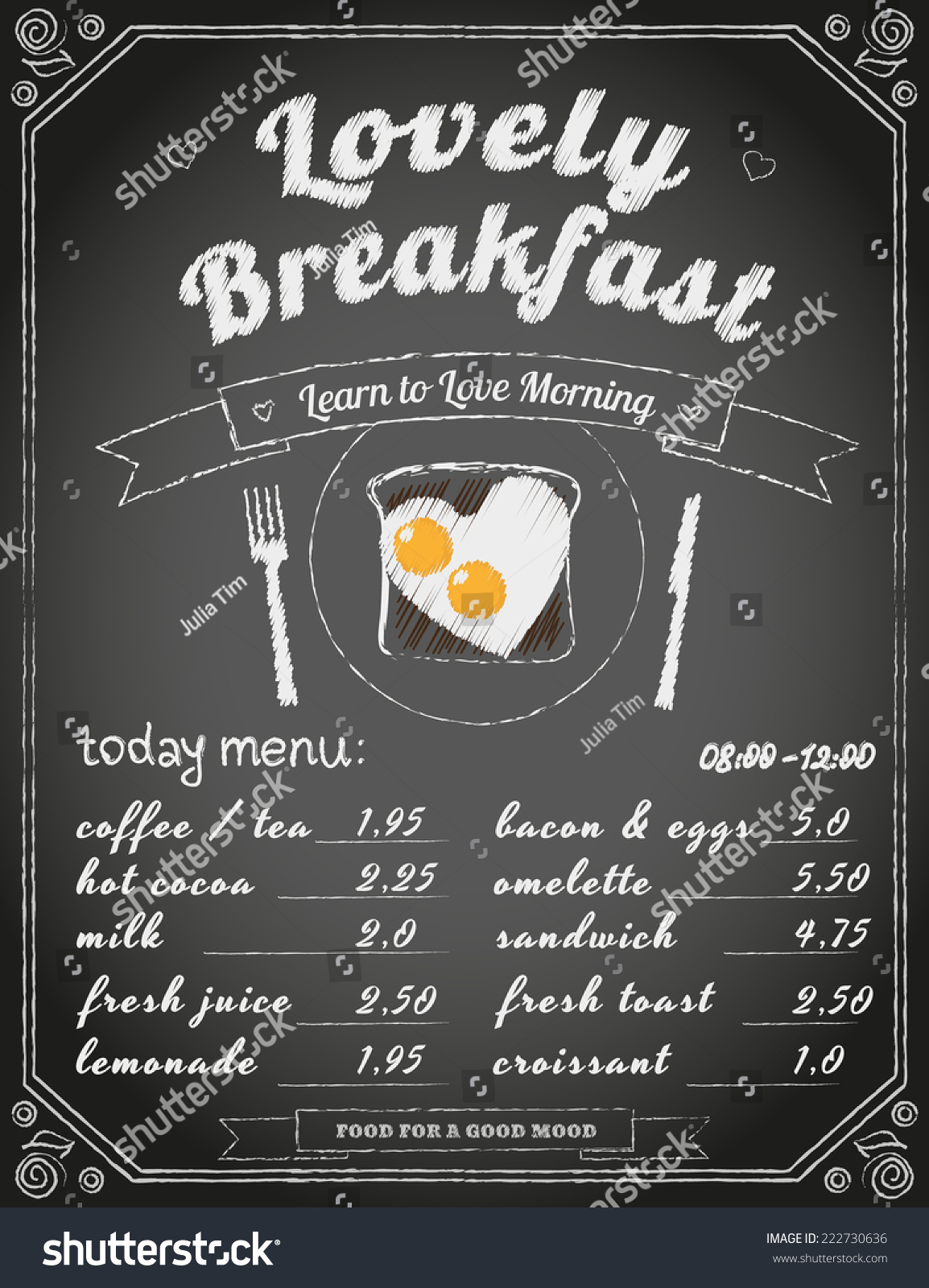 Breakfast Menu On Chalkboard Text Outlined Stock Vector (Royalty Free ...