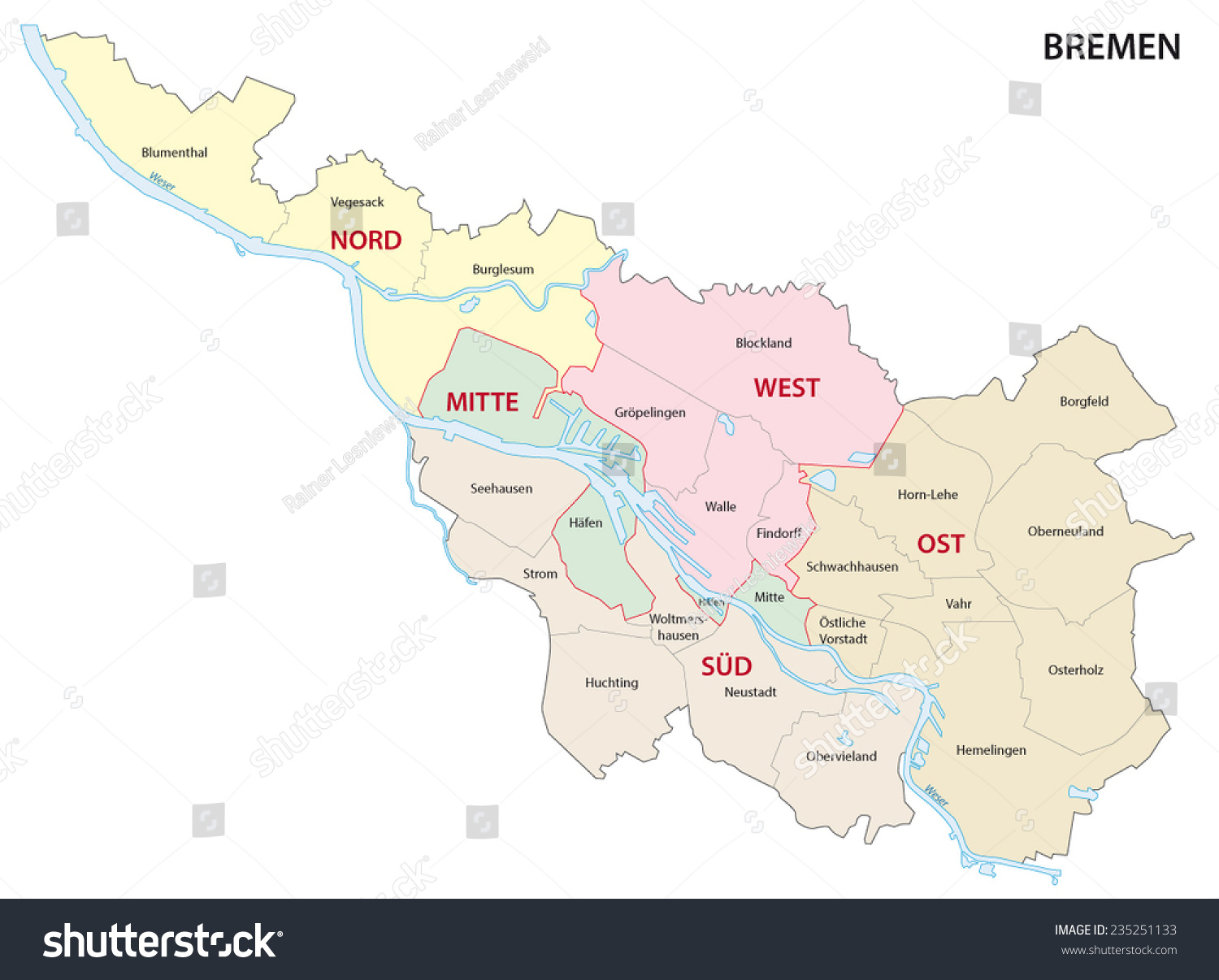 Bremen Administrative Map Stock Vector (Royalty Free) 235251133 ...