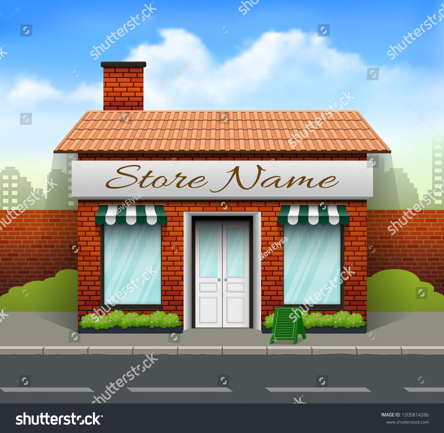 Vektor Stok Brick Small Store Building Facade (Tanpa Royalti ...