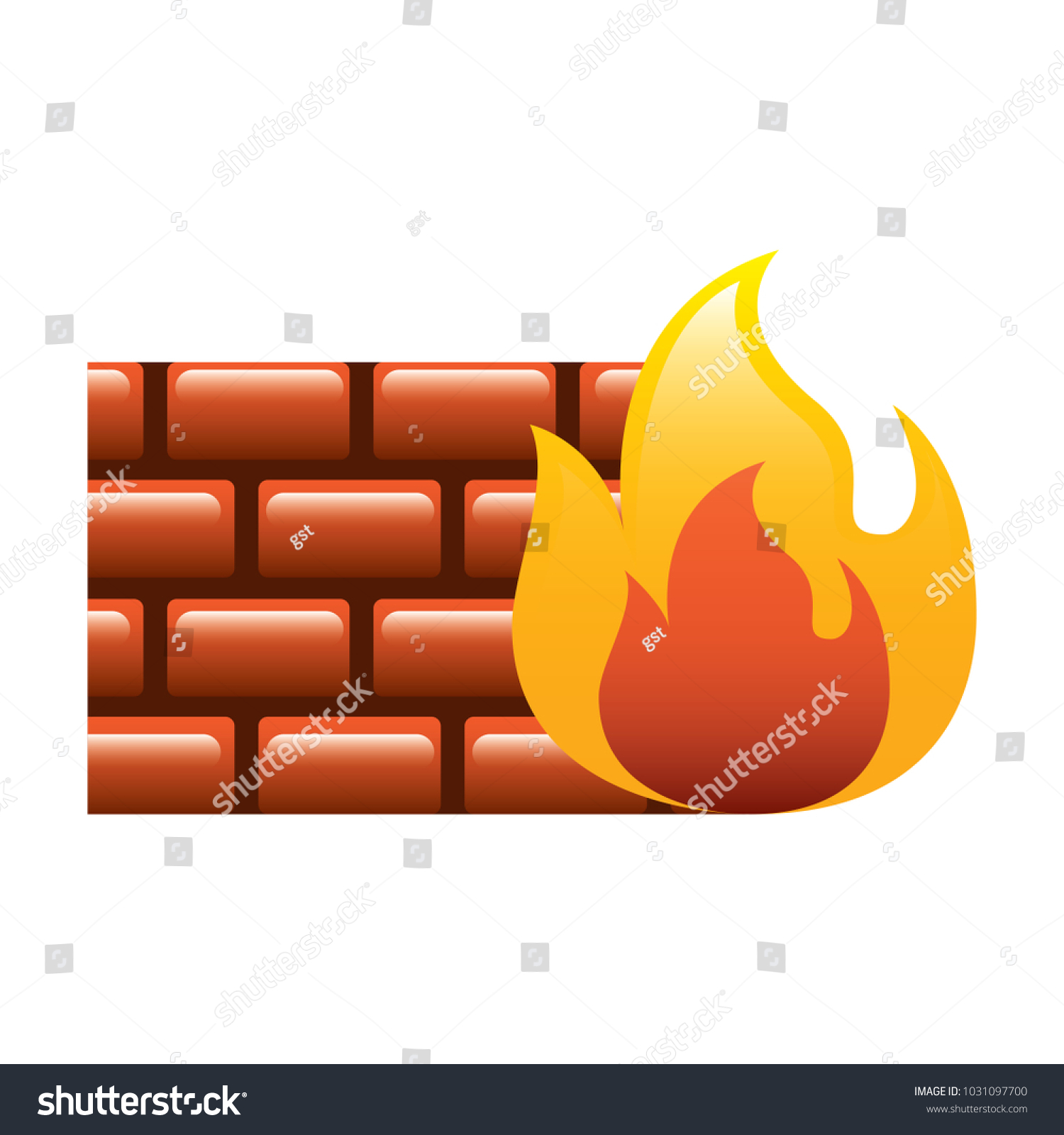 Brick Wall On Fire Flame Burning Stock Vector (Royalty Free) 1031097700