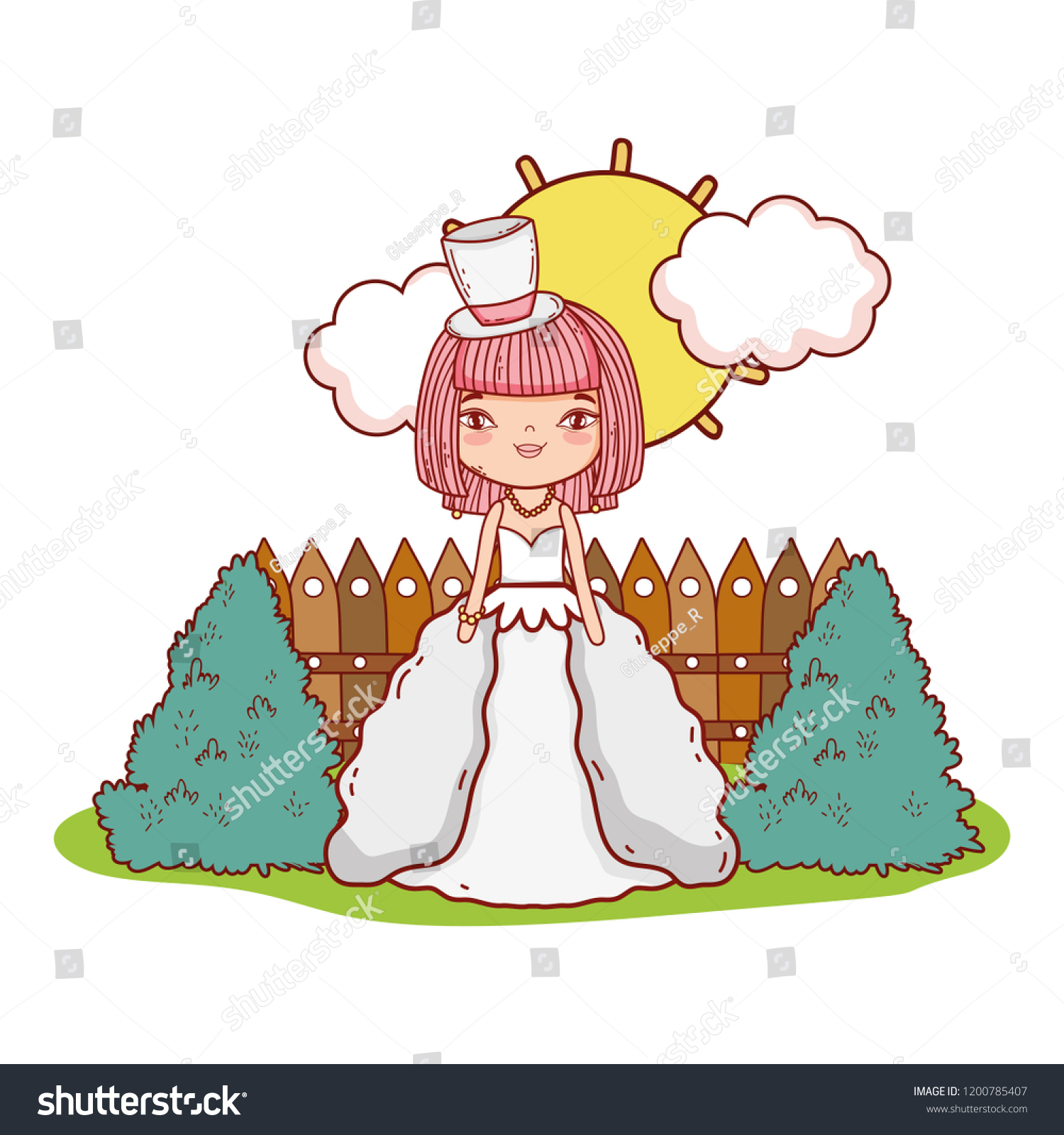 Bride Cute Drawings Cartoons เวกเตอร์สต็อก ปลอดค่าลิขสิทธิ์