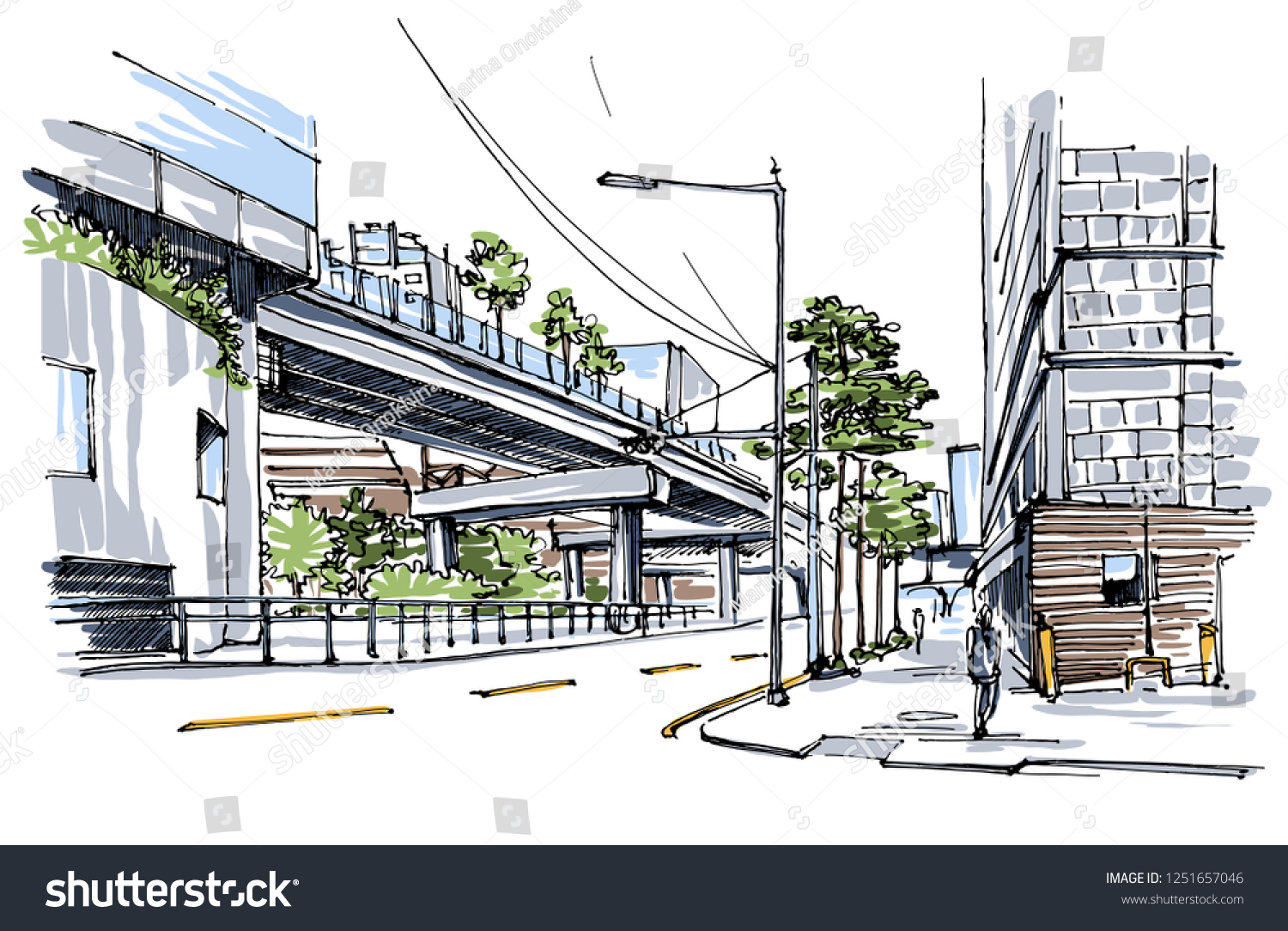Bridge View Sketch Stock Vector (Royalty Free) 1251657046 | Shutterstock