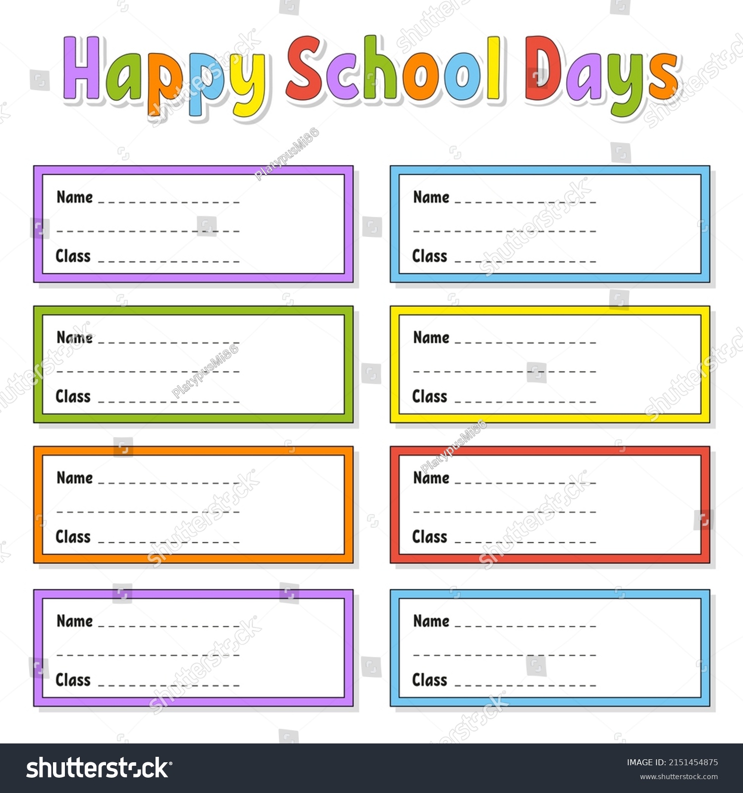 Bright Stickers Rectangular Label Cute Characters Stock Vector (Royalty ...