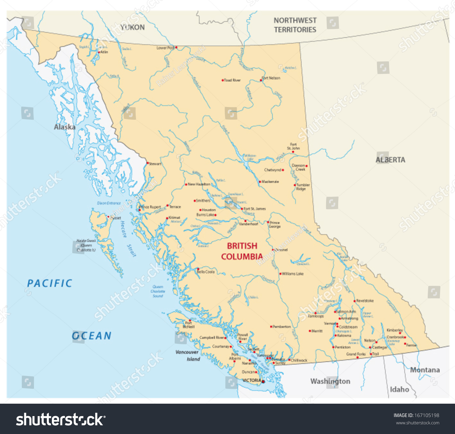 British Columbia Map Stock Vector (Royalty Free) 167105198 - Shutterstock