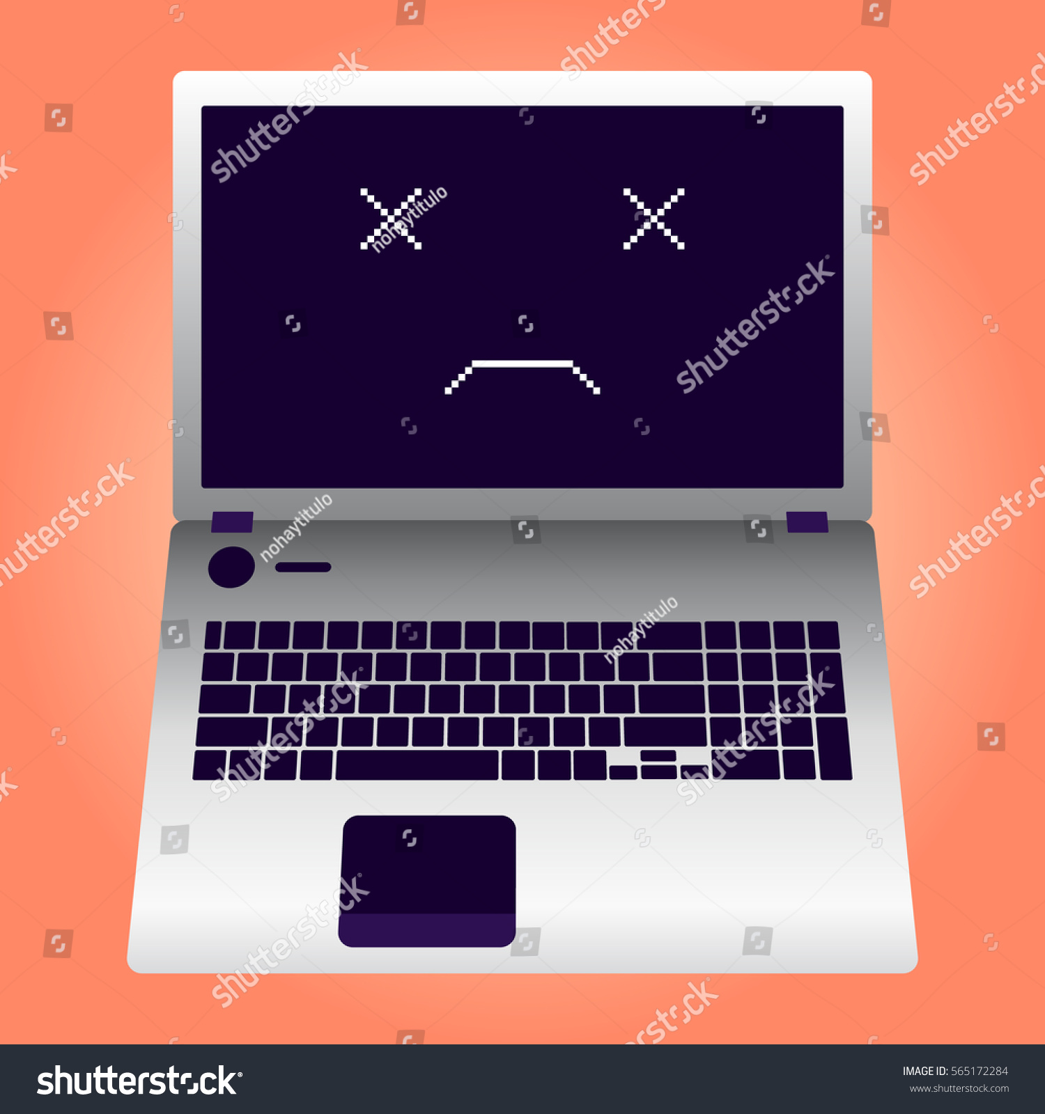 Vektor Stok Broken Laptop Sad Screen Vector Illustration (Tanpa Royalti ...