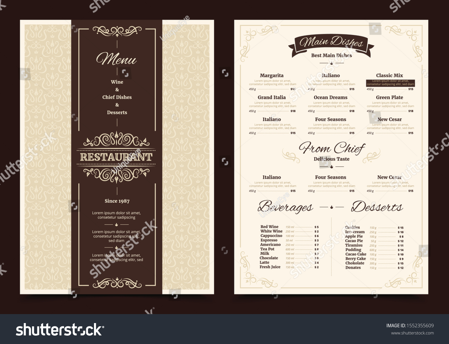 Brown Creative Menu Design Layout Design Stock Vector (Royalty Free ...