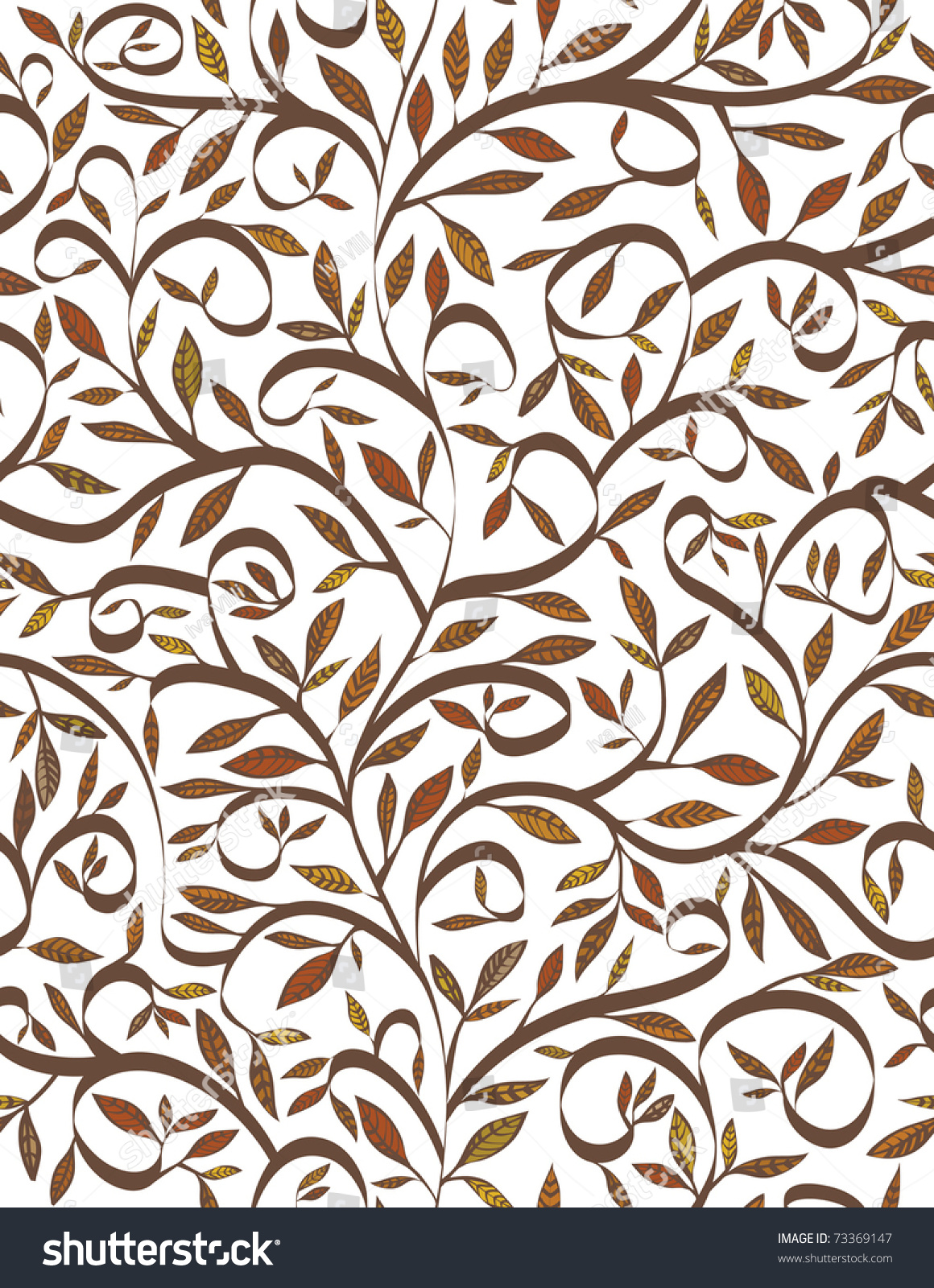 Brown Leaves And Branches Seamless Pattern Stock Vector Illustration ...