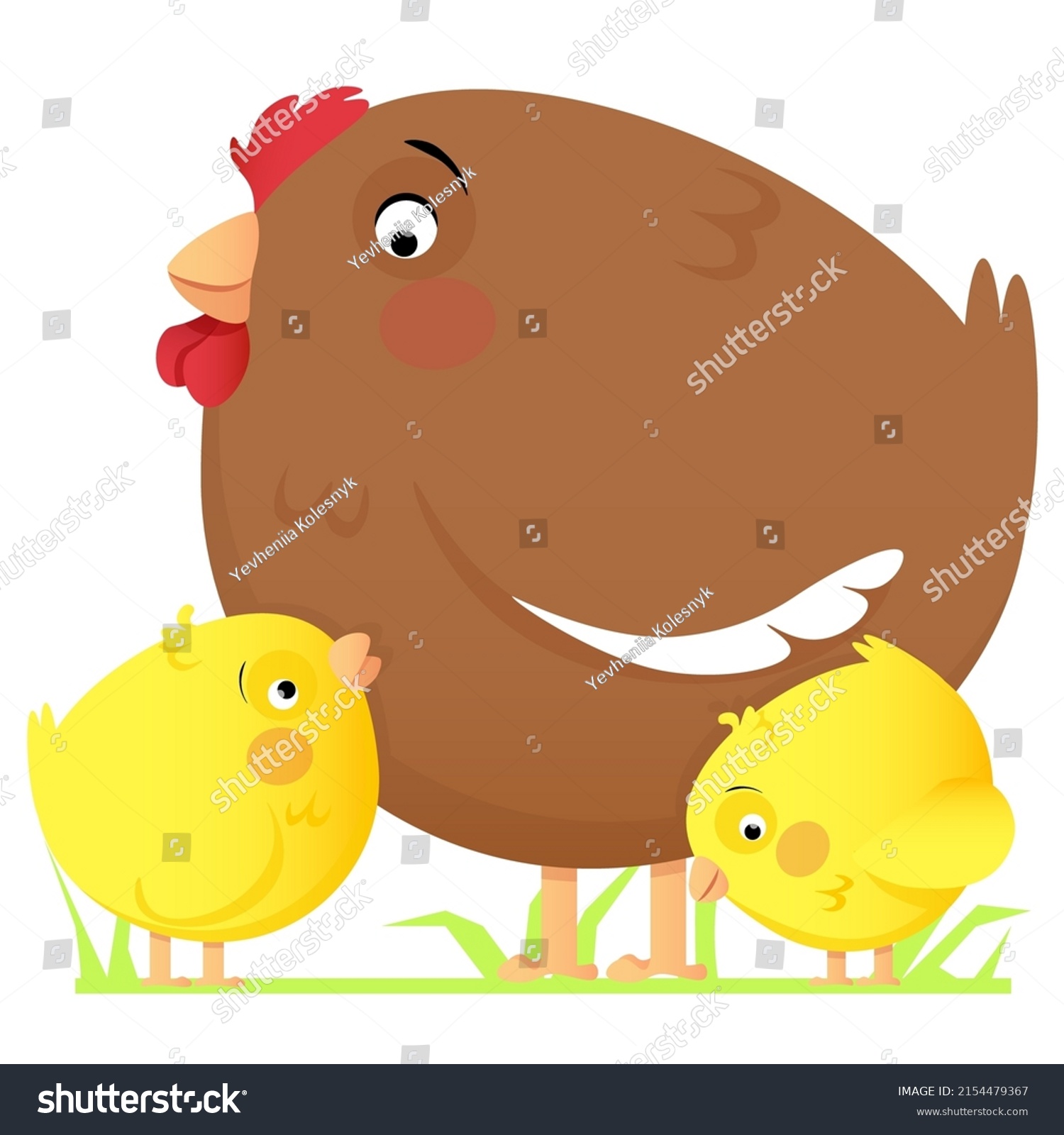 Brown Round Hen Two Chicks Stock Vector (Royalty Free) 2154479367 ...