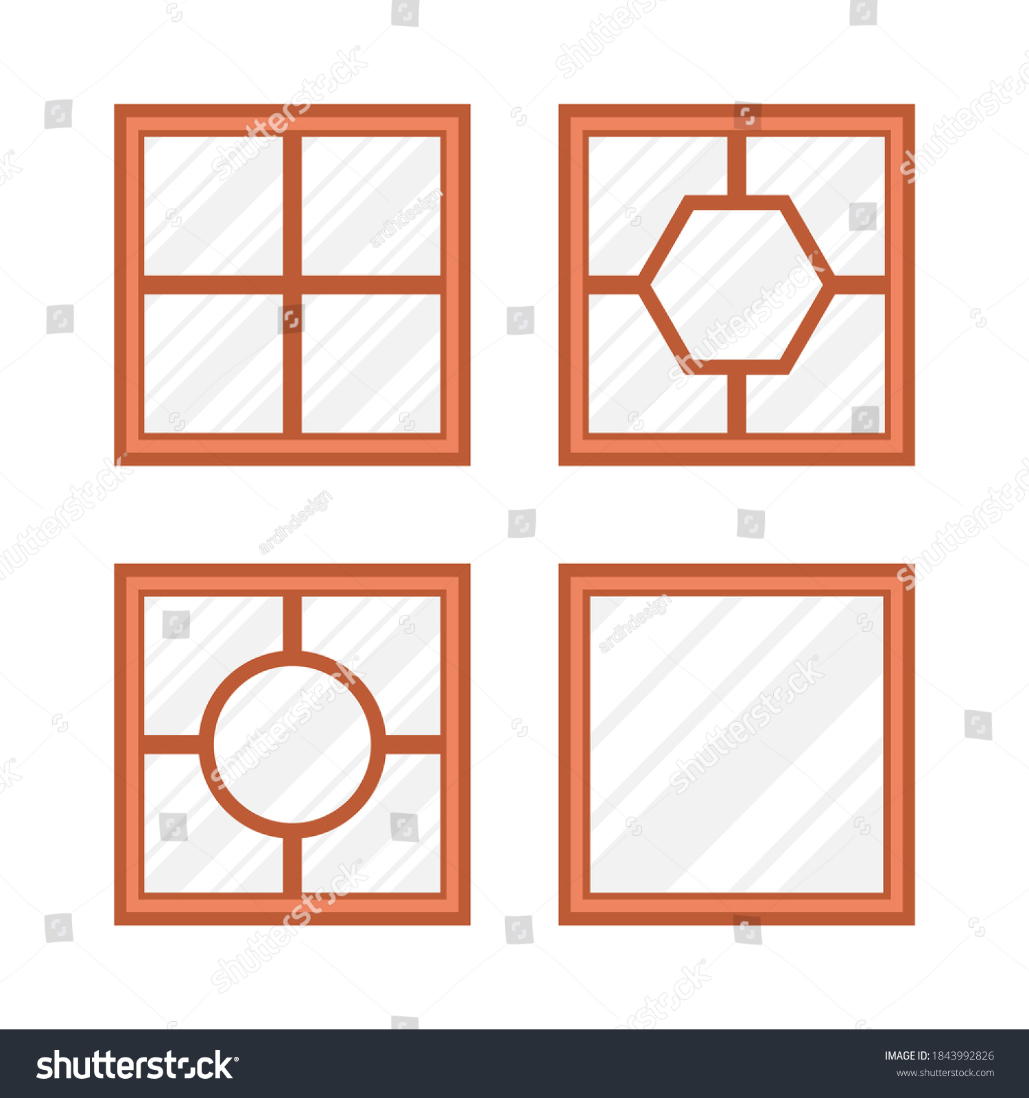 Brown Wooden Square Windows Flat Design Stock Vector (Royalty Free ...
