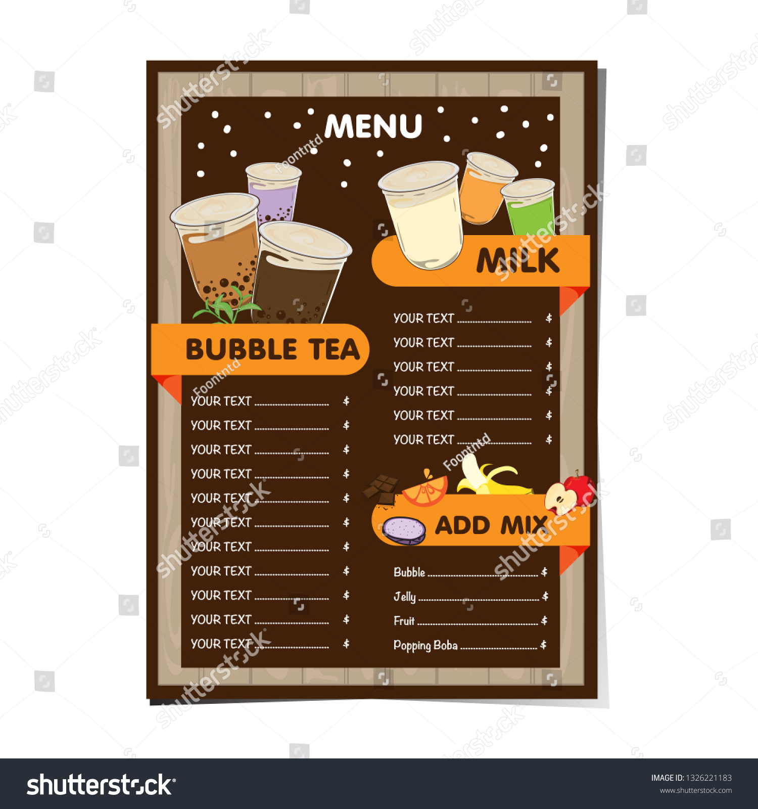 Bubble Tea Menu Graphic Template Stock Vector (Royalty Free) 1326221183